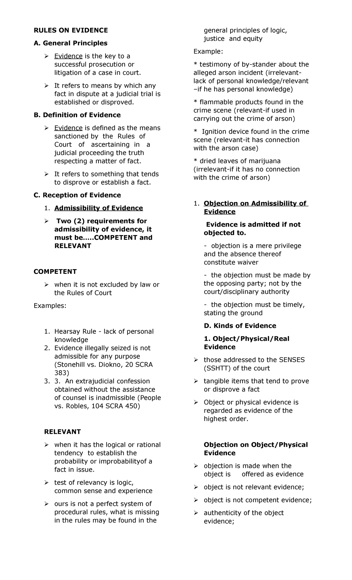 Rules ON Evidence reviewer - RULES ON EVIDENCE A. General Principles ...