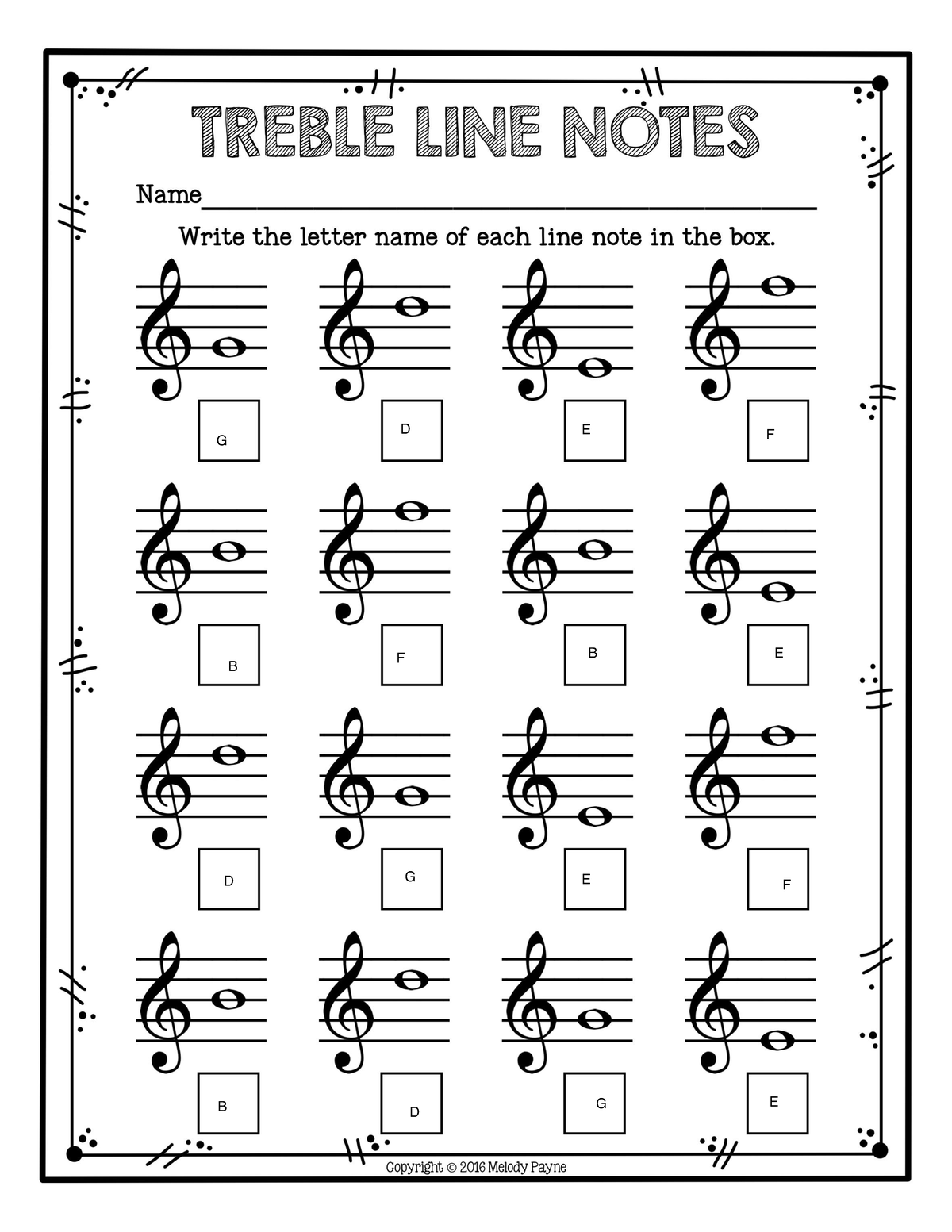 Treble+Clef+Worksheet+1 - IDH2010 - H. TREBLE LINE NOTES Name Write the ...
