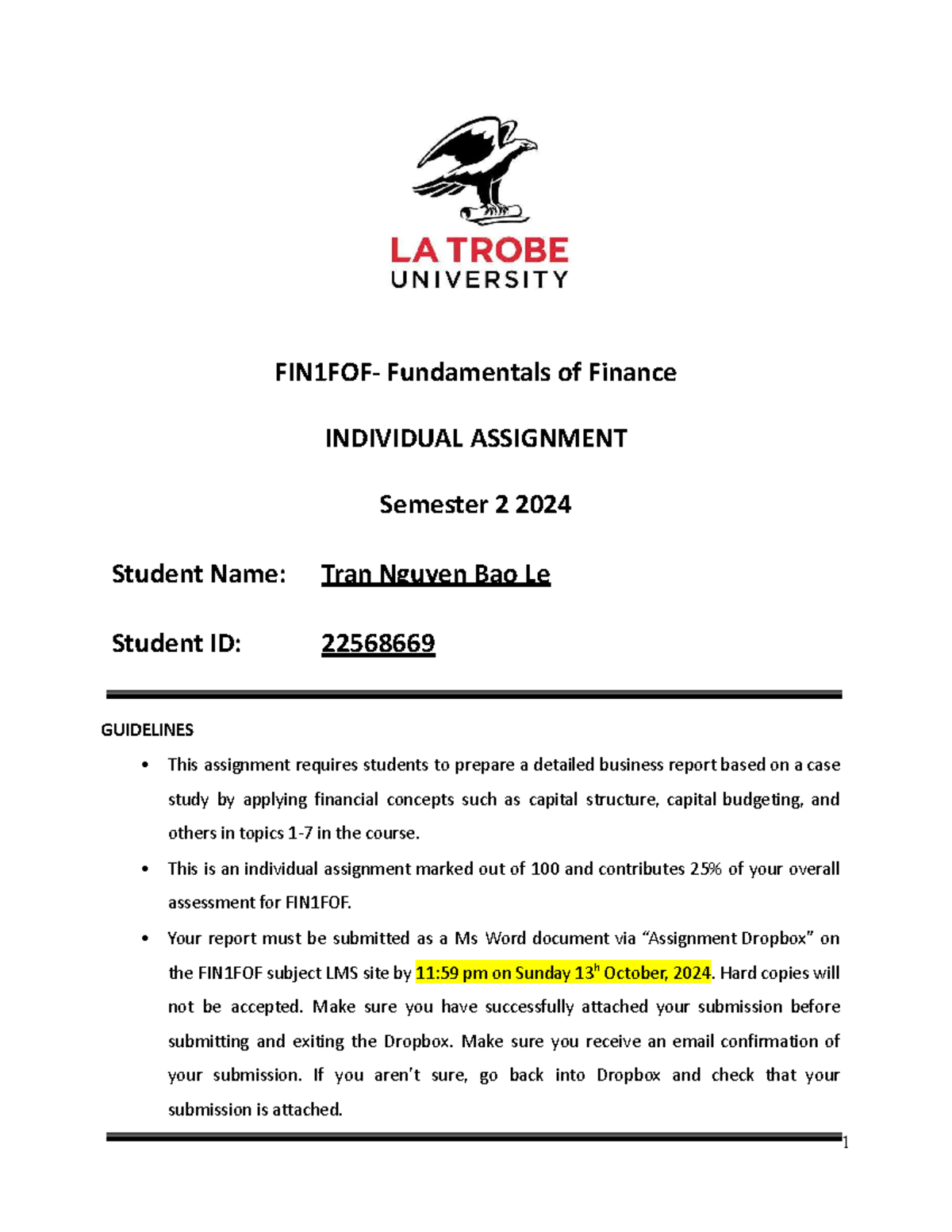 Copy of FIN1FOF 2024 S2 assignment final - FIN1FOF- Fundamentals of ...