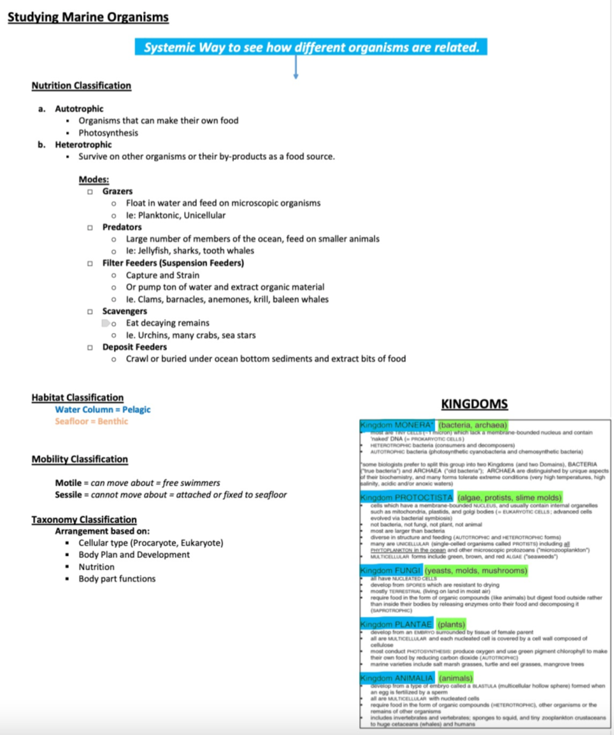 Marine Species Classification notes - GEO130 - Studocu