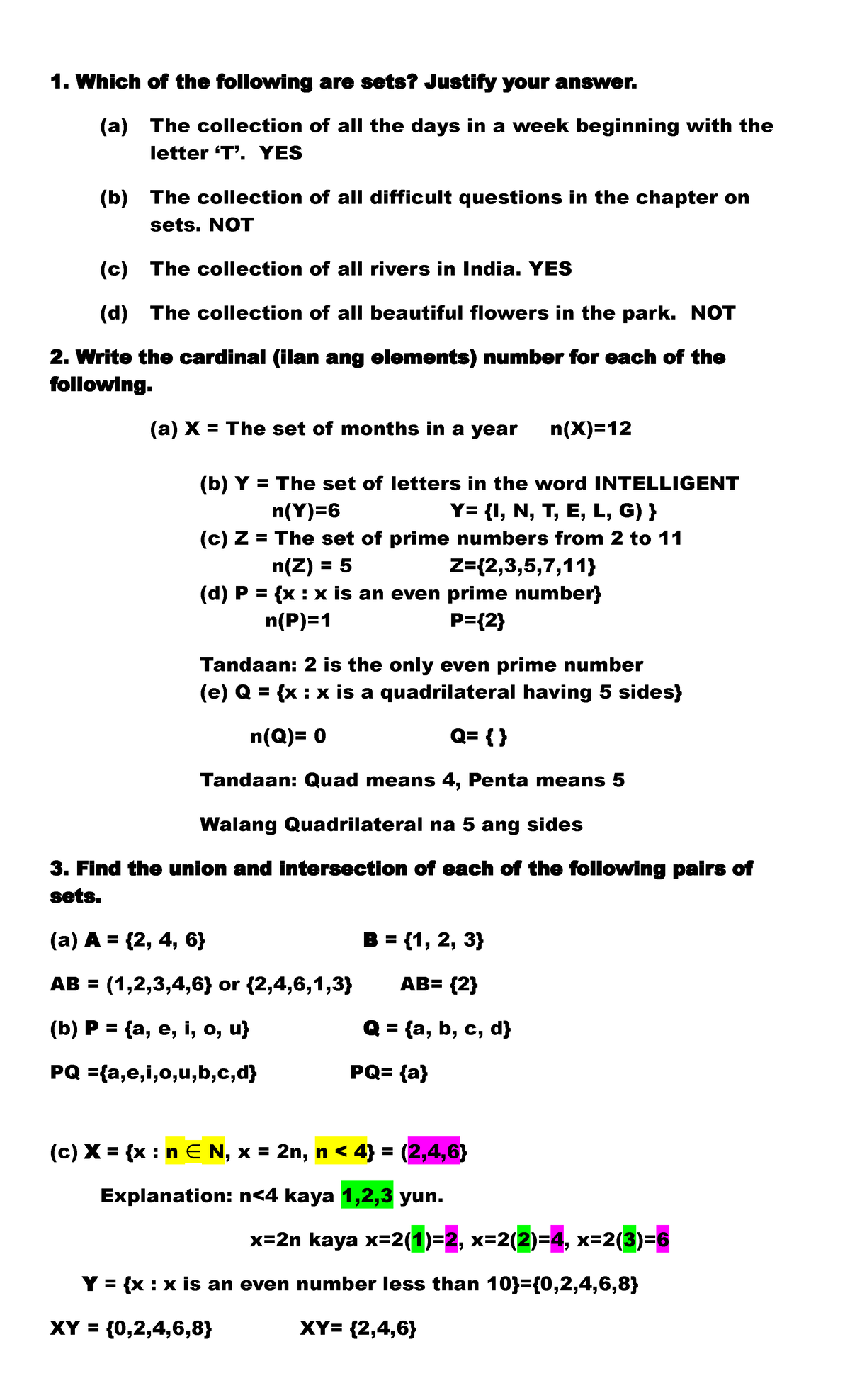 SETS- Examples- Answer - Which of the following are sets? Justify your ...