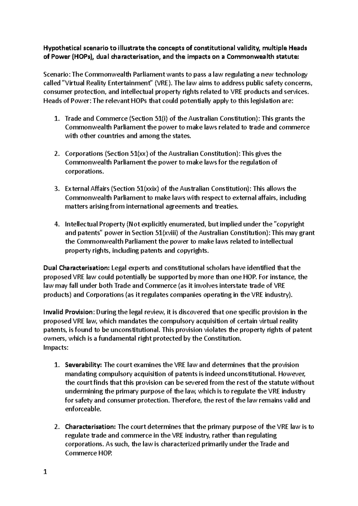 Hypothetical Senario Heads of Power - Hypothetical scenario to ...