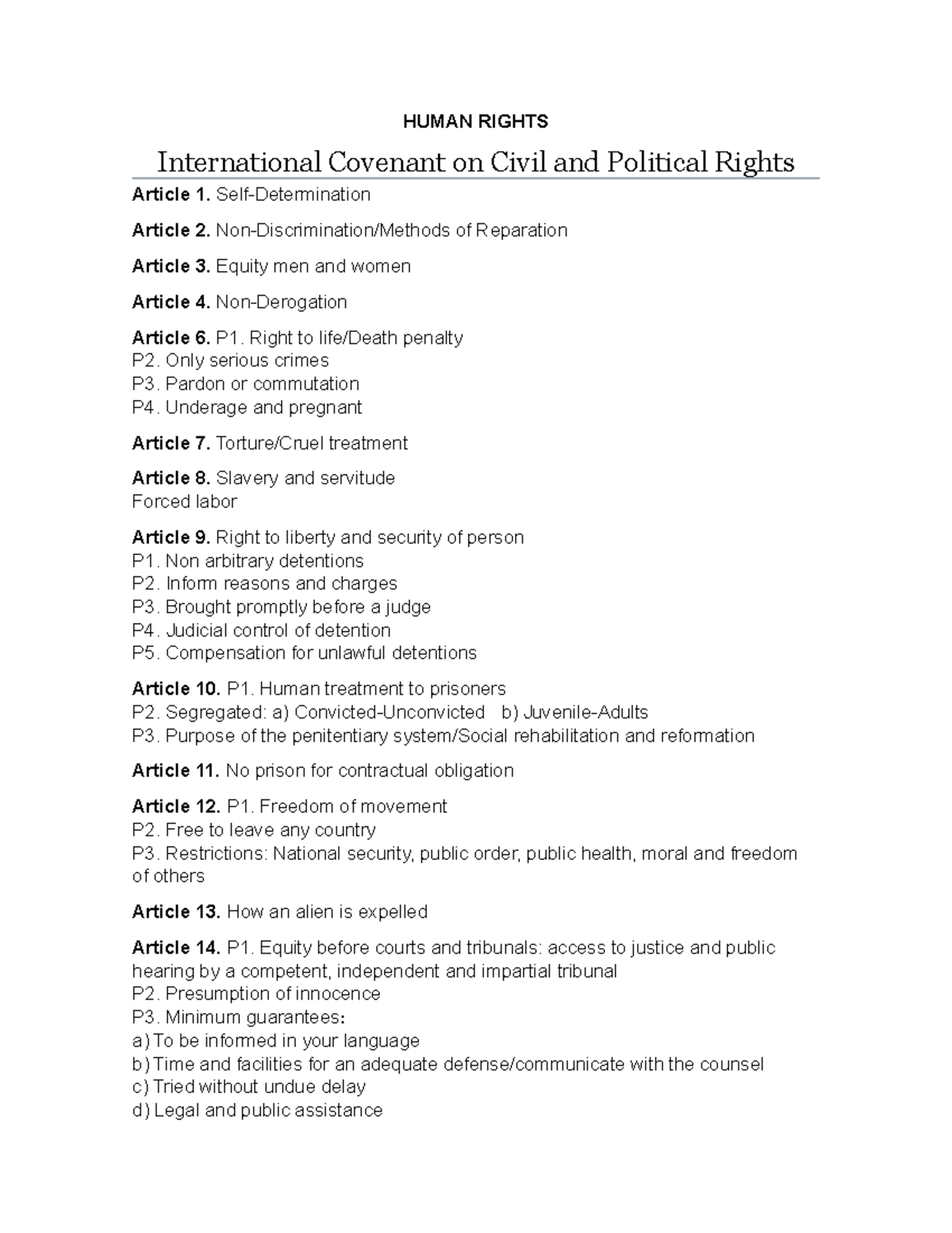 Articles Human Rights - HUMAN RIGHTS International Covenant on Civil ...