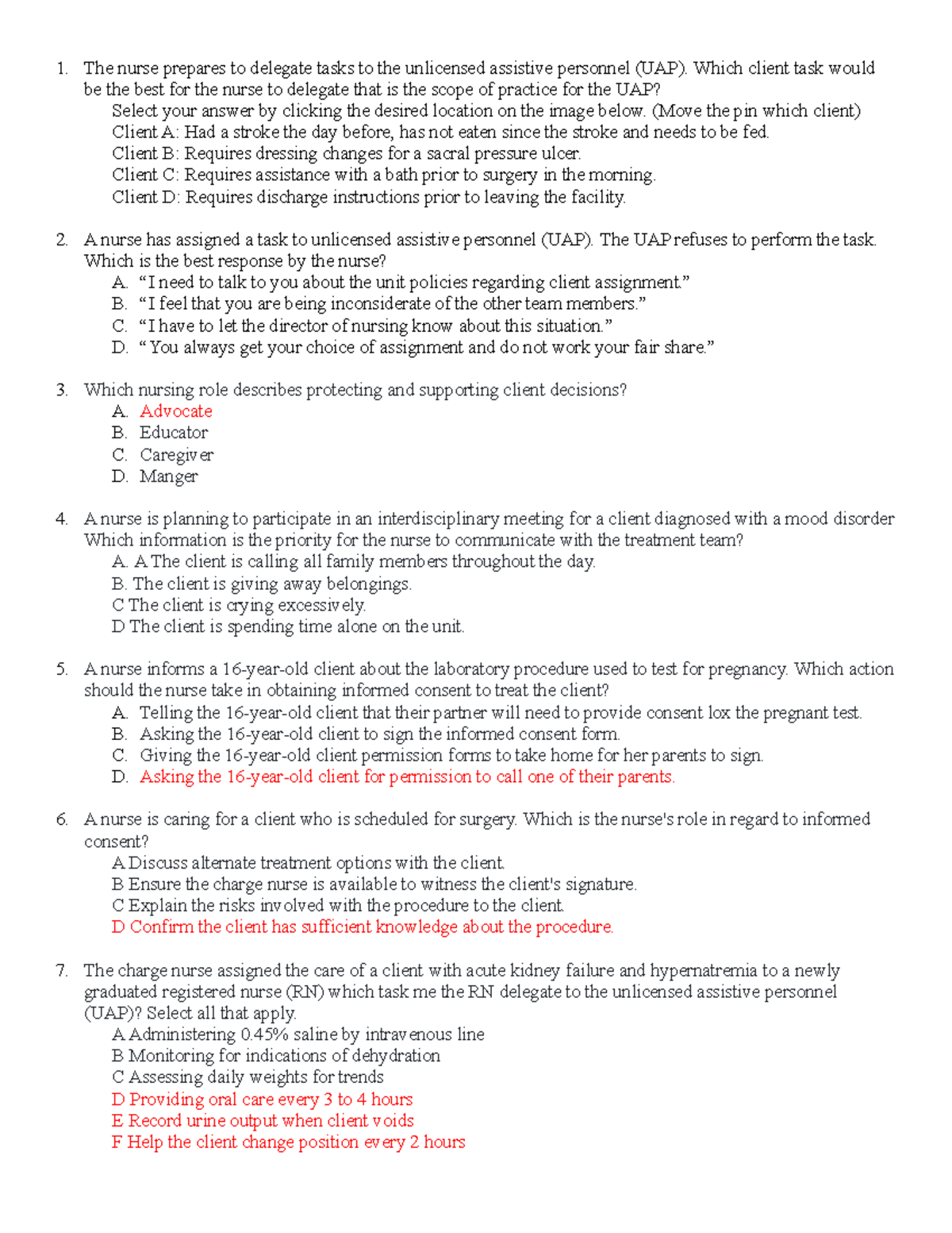 Quiz 2 - quiz 2 - The nurse prepares to delegate tasks to the ...