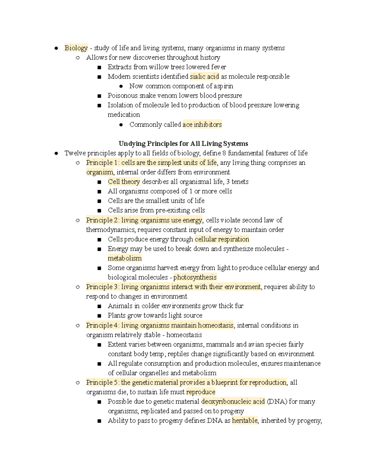 BIO 190 - Lecture 1 - basic starter biology concepts - Biology - study ...