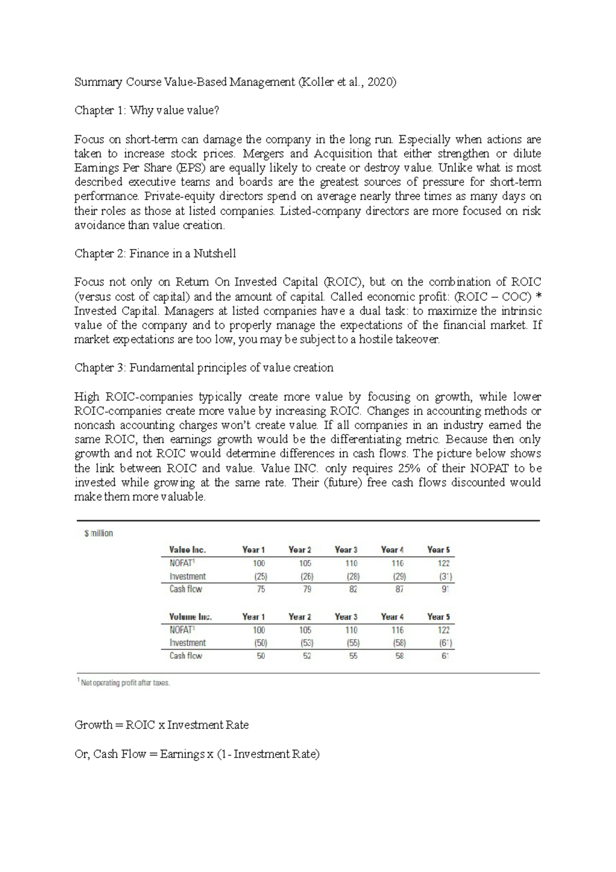 Summary Course Value based management - Summary Course Value-Based ...