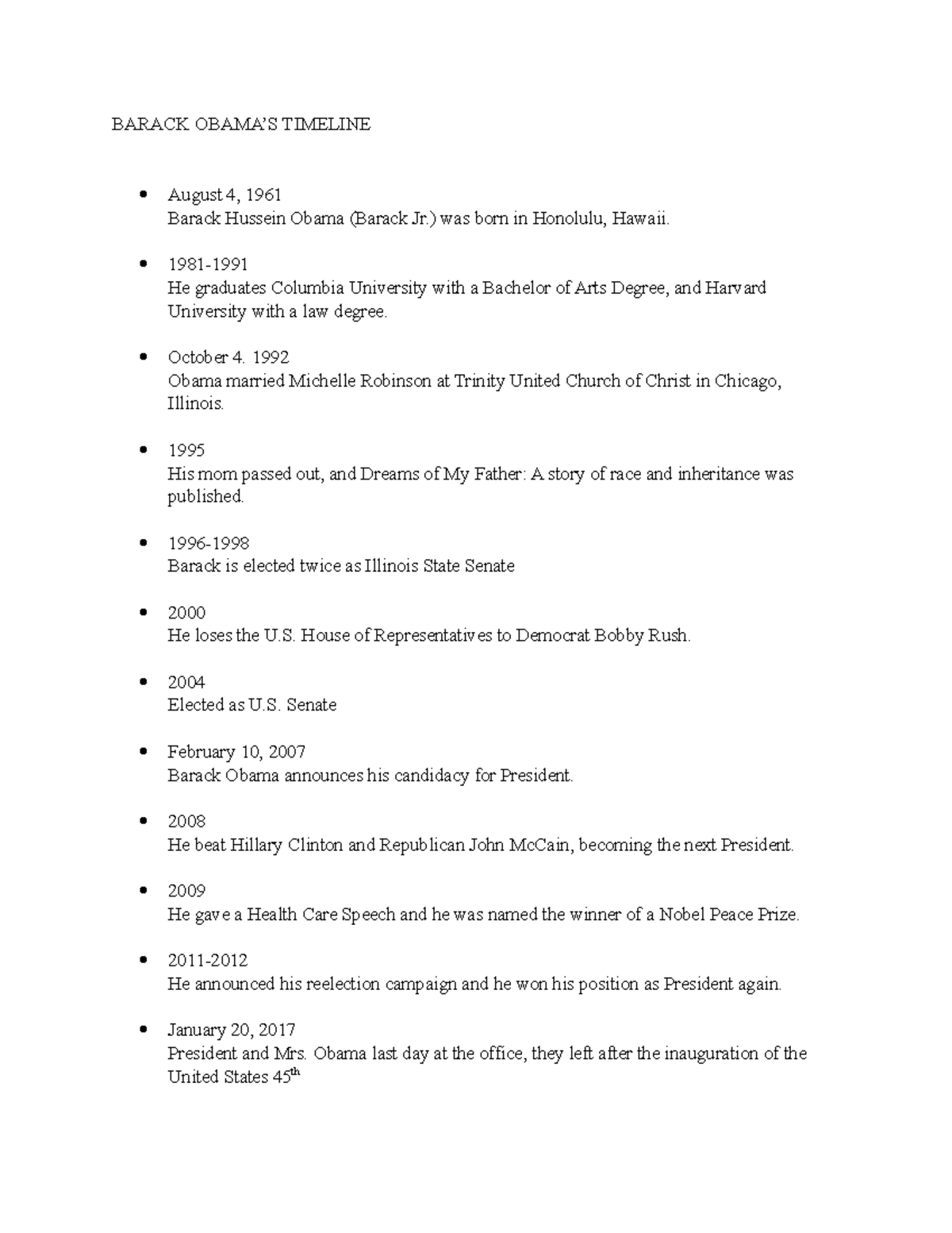 Línea del tiempo de la vida del antiguo presidente de los Estados ...