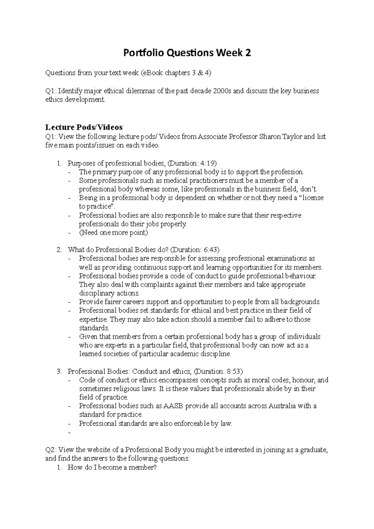 Week 2 portfolio answers - Portfolio Questions Week 2 Questions from ...