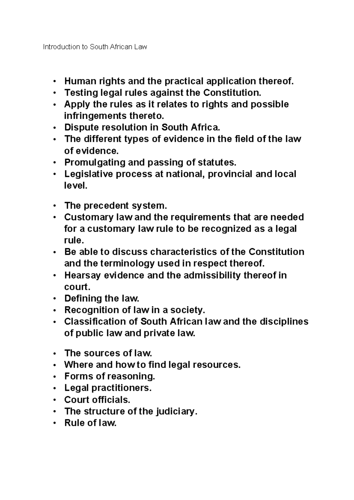 Introduction to South African Law - Testing legal rules against the ...