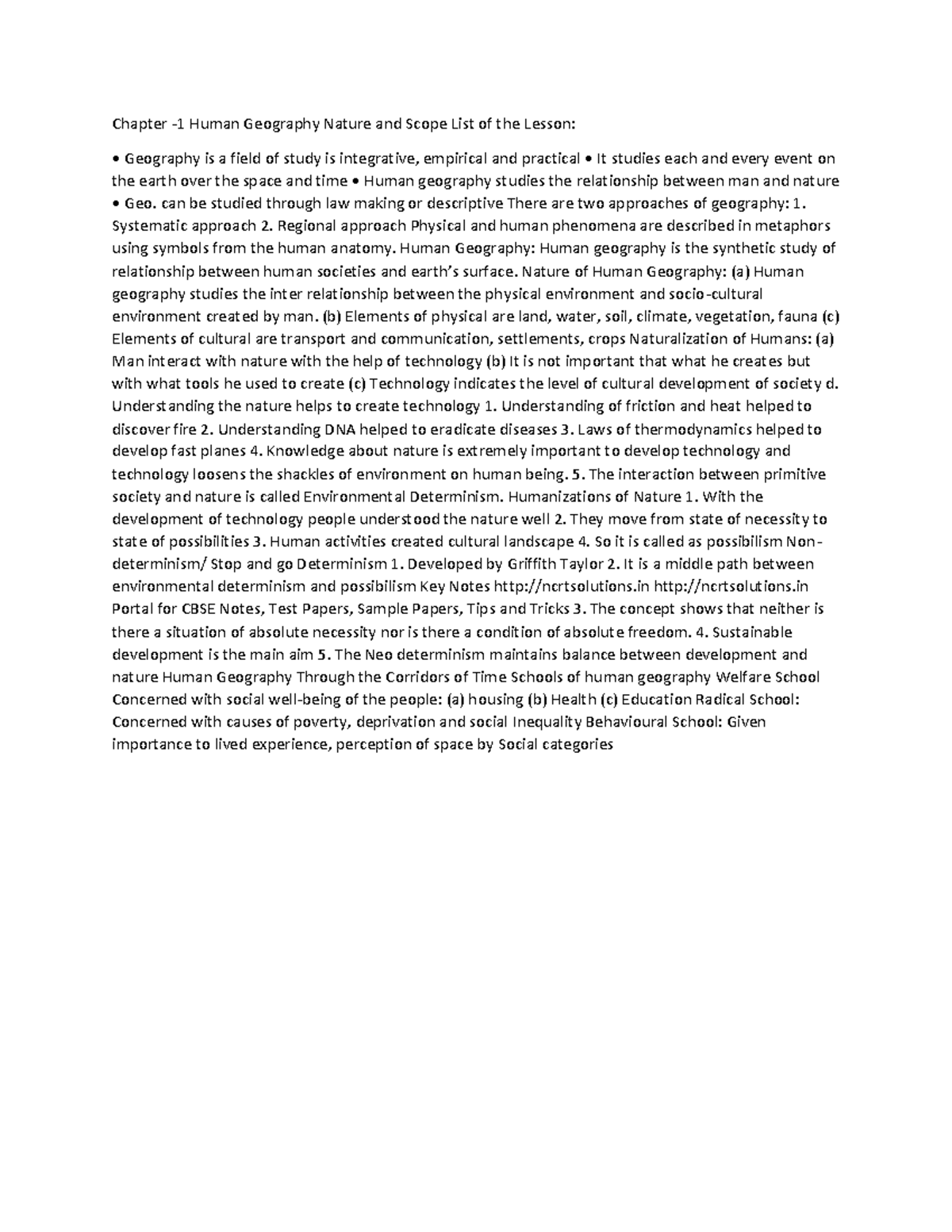 Human Geography Nature and Scope List of the Lesson - Chapter -1 Human ...
