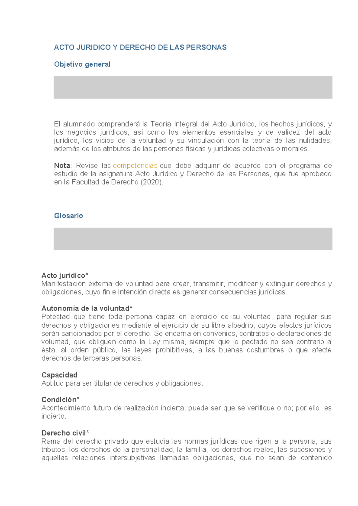 ACTO Juridico Y Derecho U 1 - ACTO JURIDICO Y DERECHO DE LAS PERSONAS Objetivo general El ...