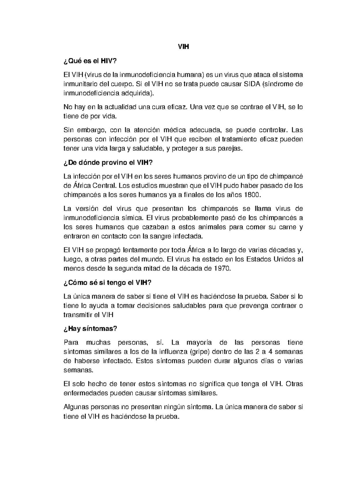 VIH - DEFINICION - VIH ¿Qué es el HIV? El VIH (virus de la ...