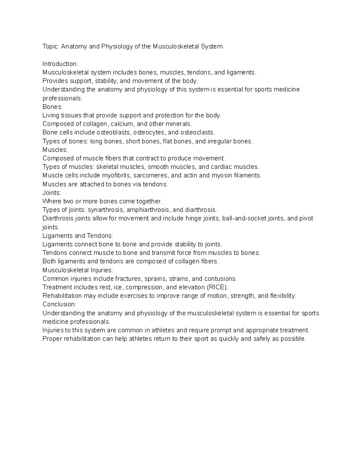 Topic Anatomy and Physiology of the Musculoskeletal System - Topic ...