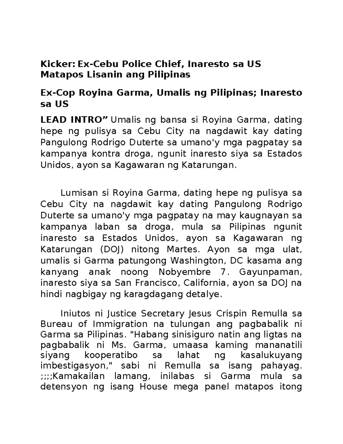 Balitang Filipino - output - Kicker: Ex-Cebu Police Chief, Inaresto sa ...