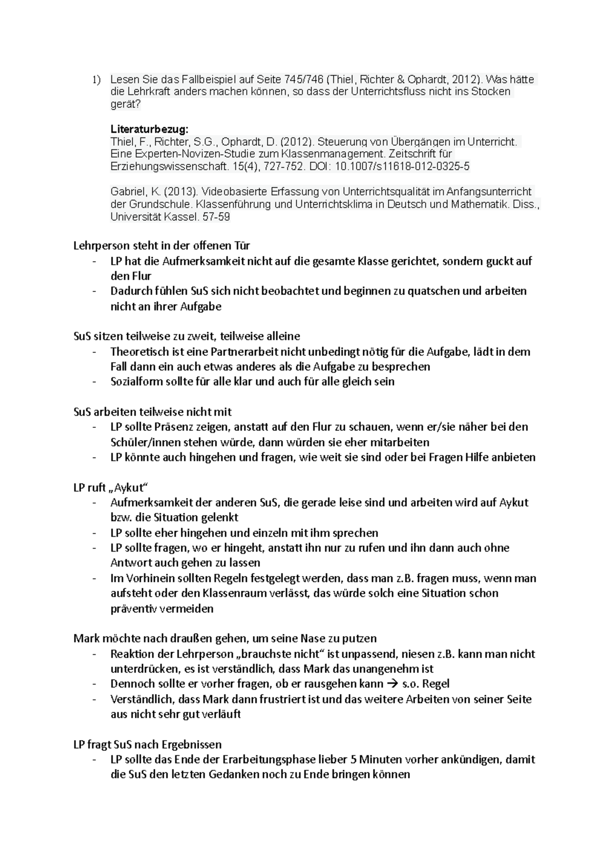 Classroom Management Aufgabe 1 - Lesen Sie das Fallbeispiel auf Seite ...