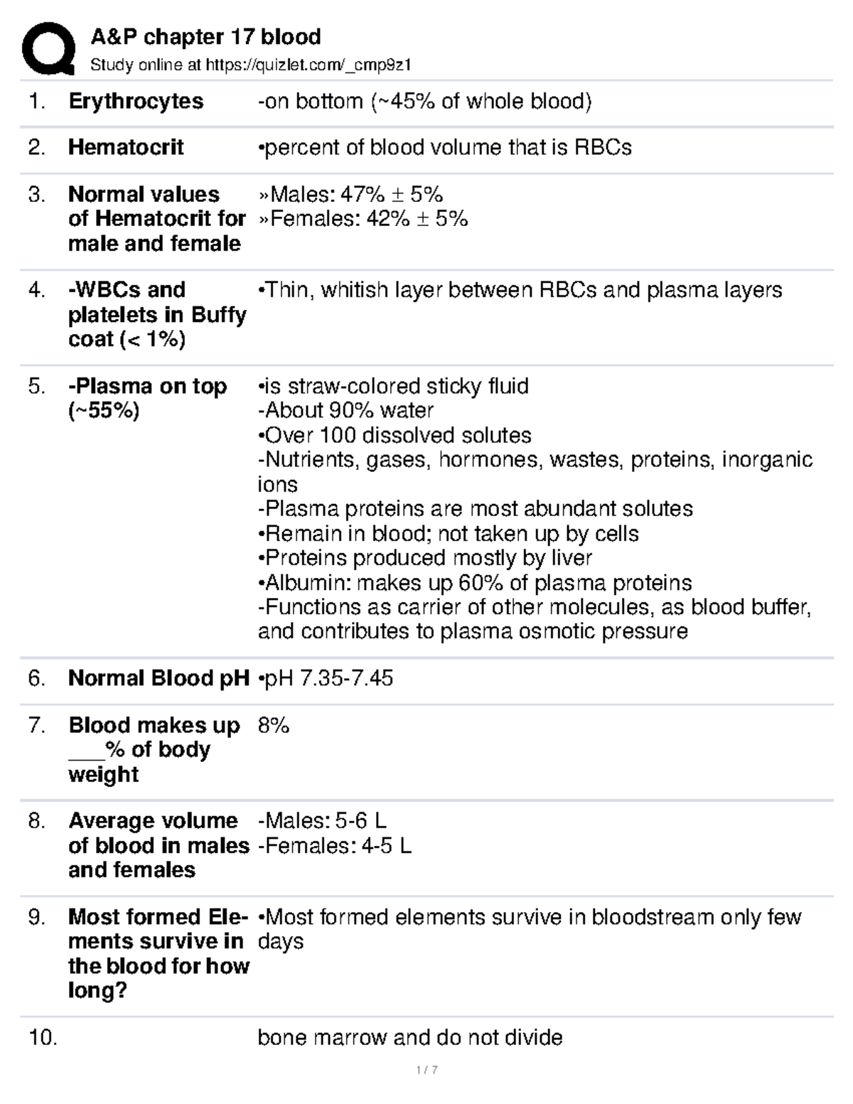 A&P chapter 17 blood - Study online at quizlet/_cmp9z Erythrocytes - on ...