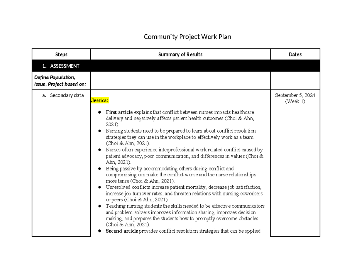 Community Project Workplan Template Shared - Community Project Work ...