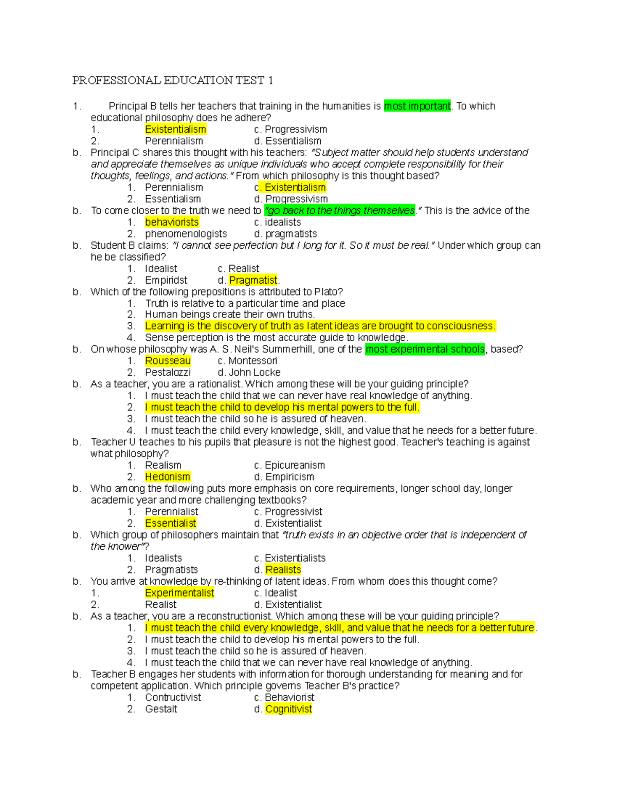 Professional Education TEST 1 - PROFESSIONAL EDUCATION TEST 1 Principal ...