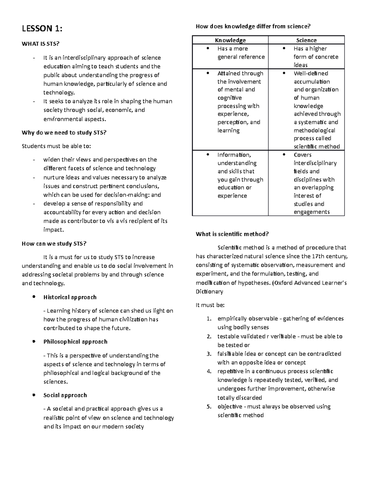 Science, Technology and Society - LESSON 1: WHAT IS STS? It is an ...