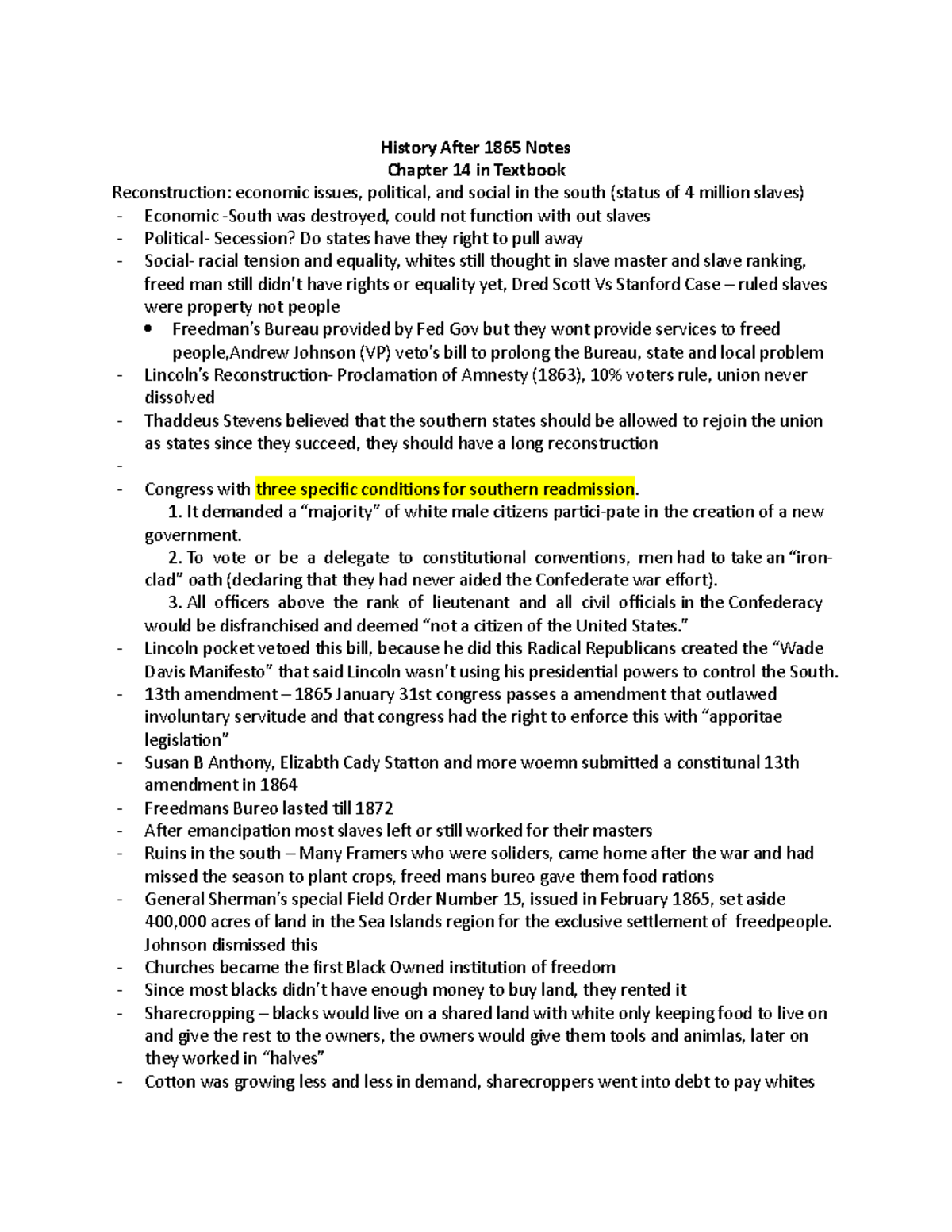 Chapter 14 History 1493 Lecture and Textbook Notes, University of ...