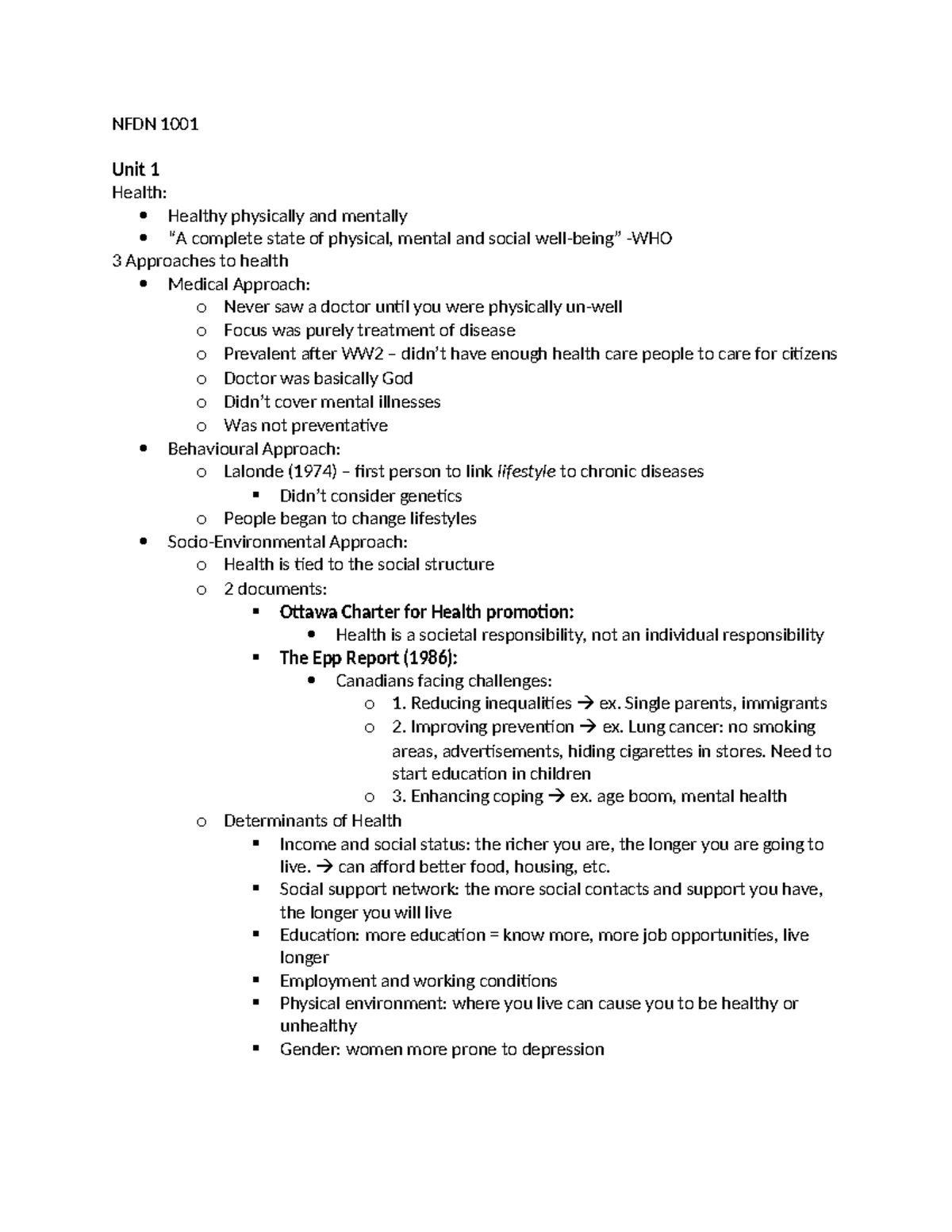 NFDN 1001 - NFDN 1001 Unit 1 Health: Healthy physically and mentally “A ...
