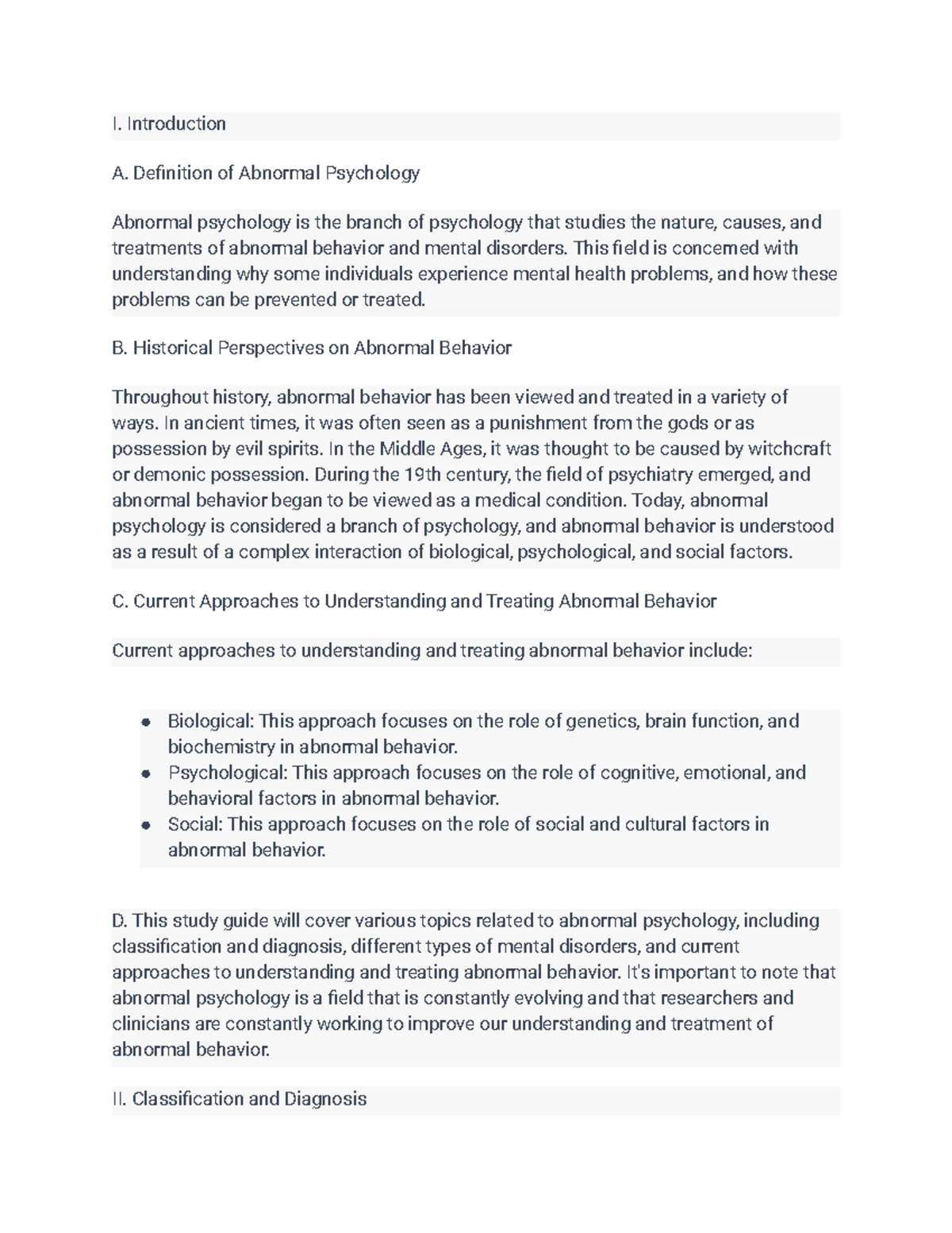 Abnormal Psych Study Guide - Studocu - I. Introduction A. Definition of ...