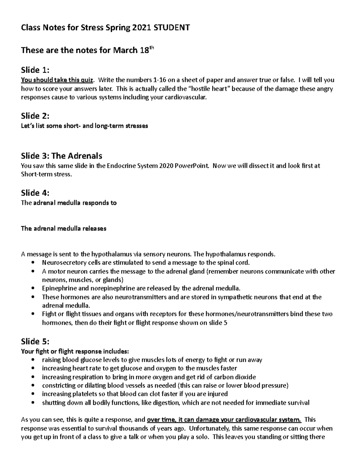 Class Notes: Stress Spring - Class Notes for Stress Spring 2021 STUDENT ...
