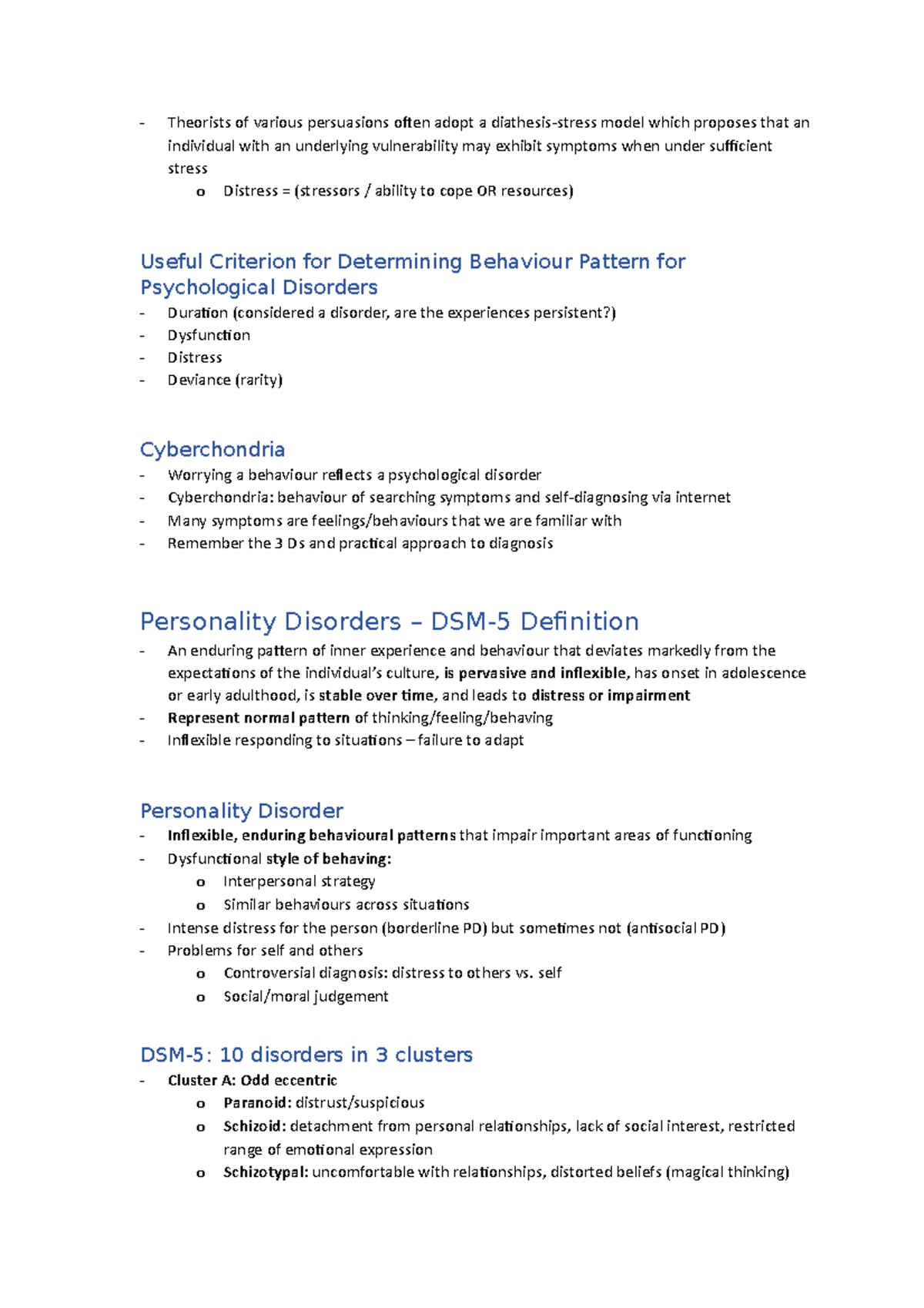 Disorders (TUTE 9) - Tutorial - Theorists of various persuasions often ...
