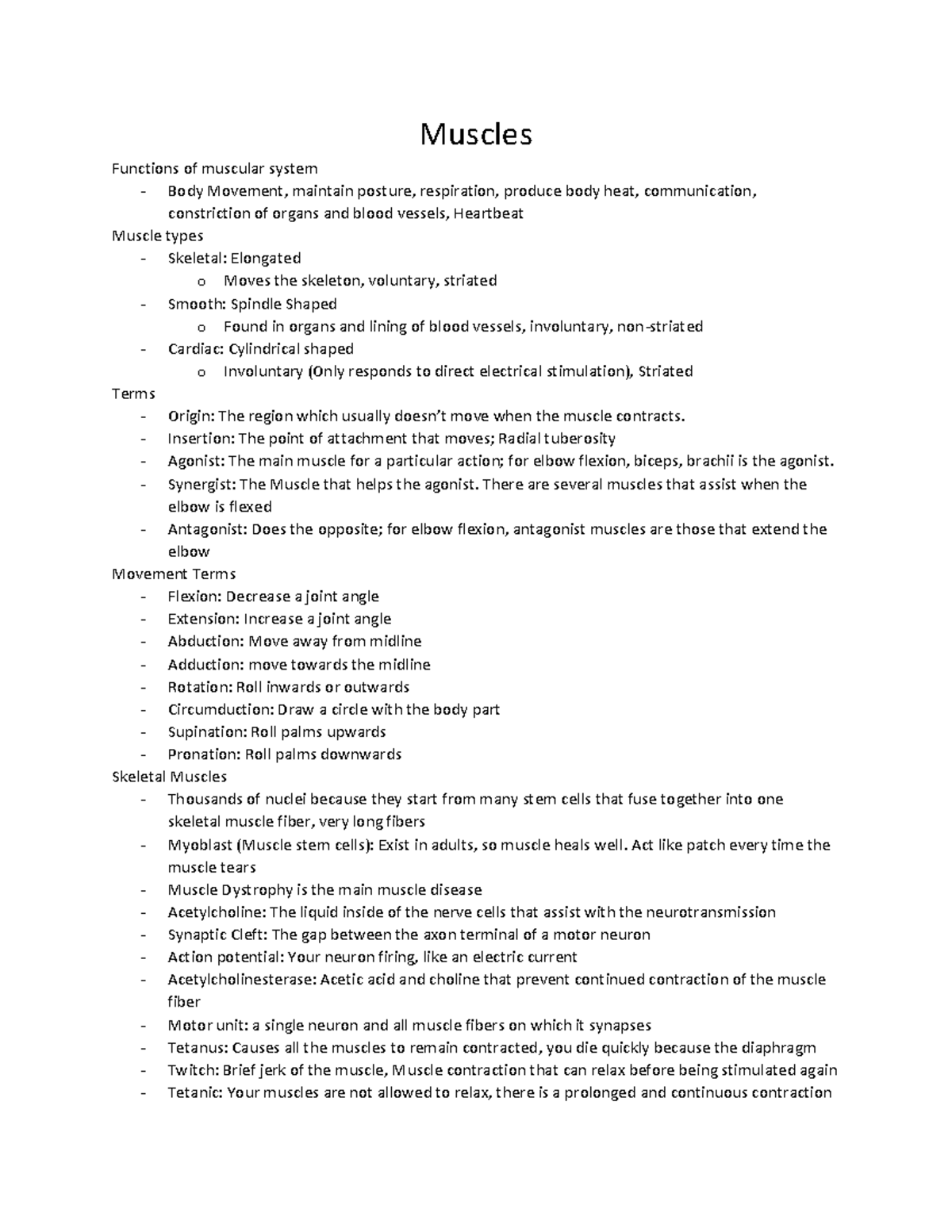 Module 4 muscles - Notes - Muscles Functions of muscular system - Body ...