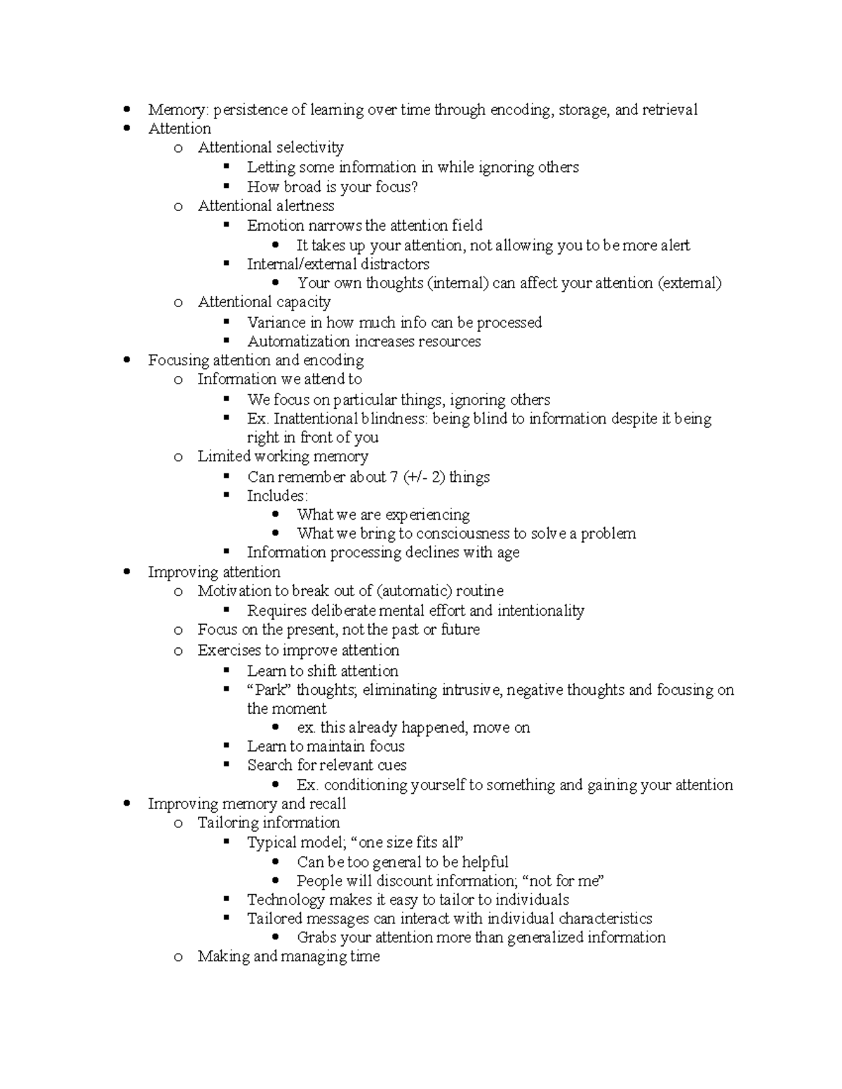 Attention and improving memory 5:3:19 - Memory: persistence of learning ...