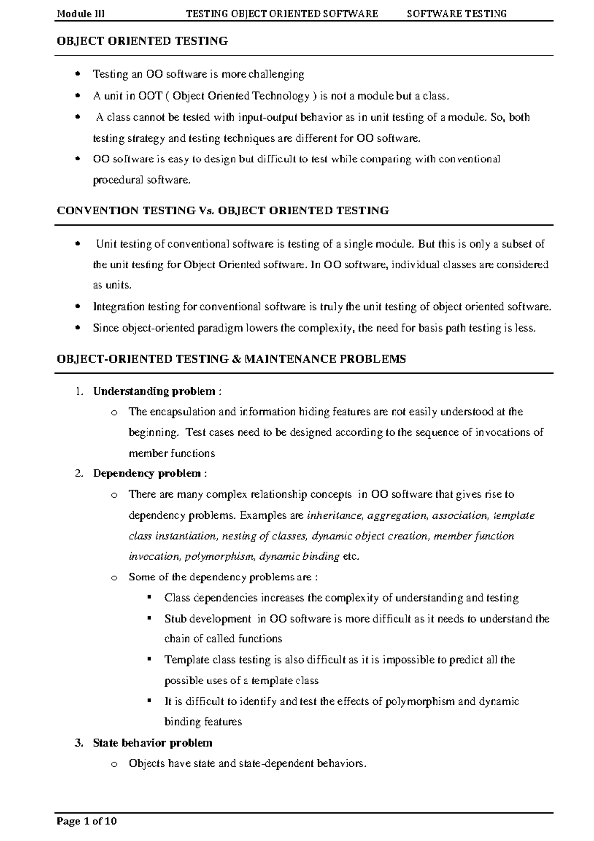 St Module 3 Object Oriented Testing Object Oriented Testing Testing