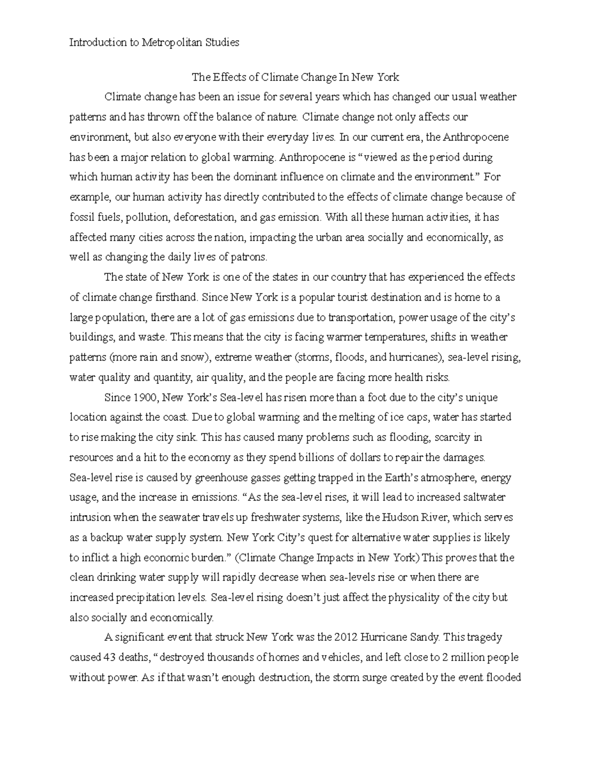 Climate change in New York - Introduction to Metropolitan Studies The ...