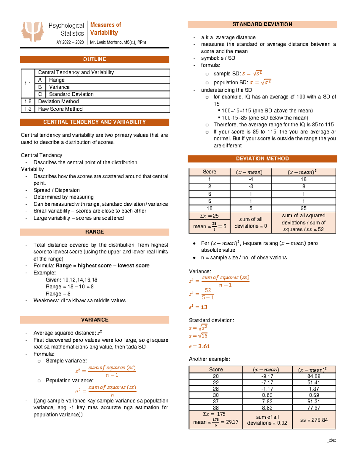 Psych Stats Notes on Measures of Variability - _ztaz Psychological ...