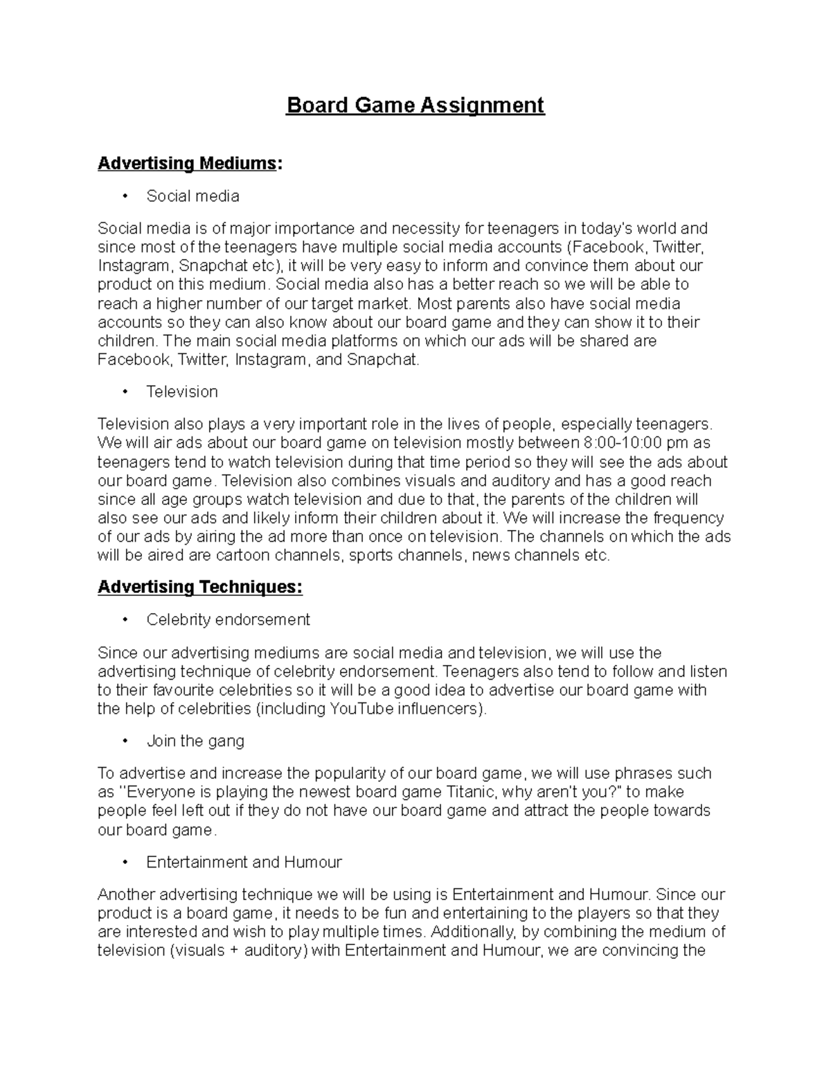 Board Game Assignment Wrong copy - Board Game Assignment Advertising Mediums: • Social media ...