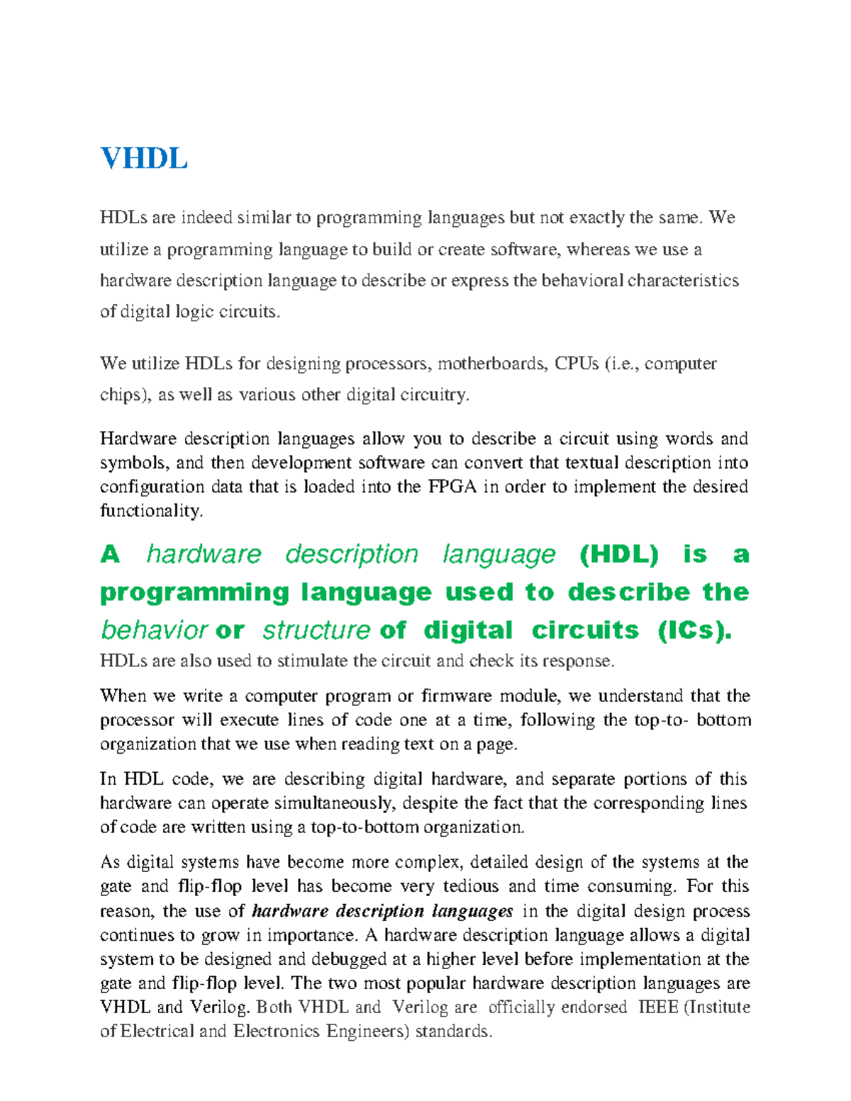 VHDL-Unit-2 - bla - VHDL HDLs are indeed similar to programming ...