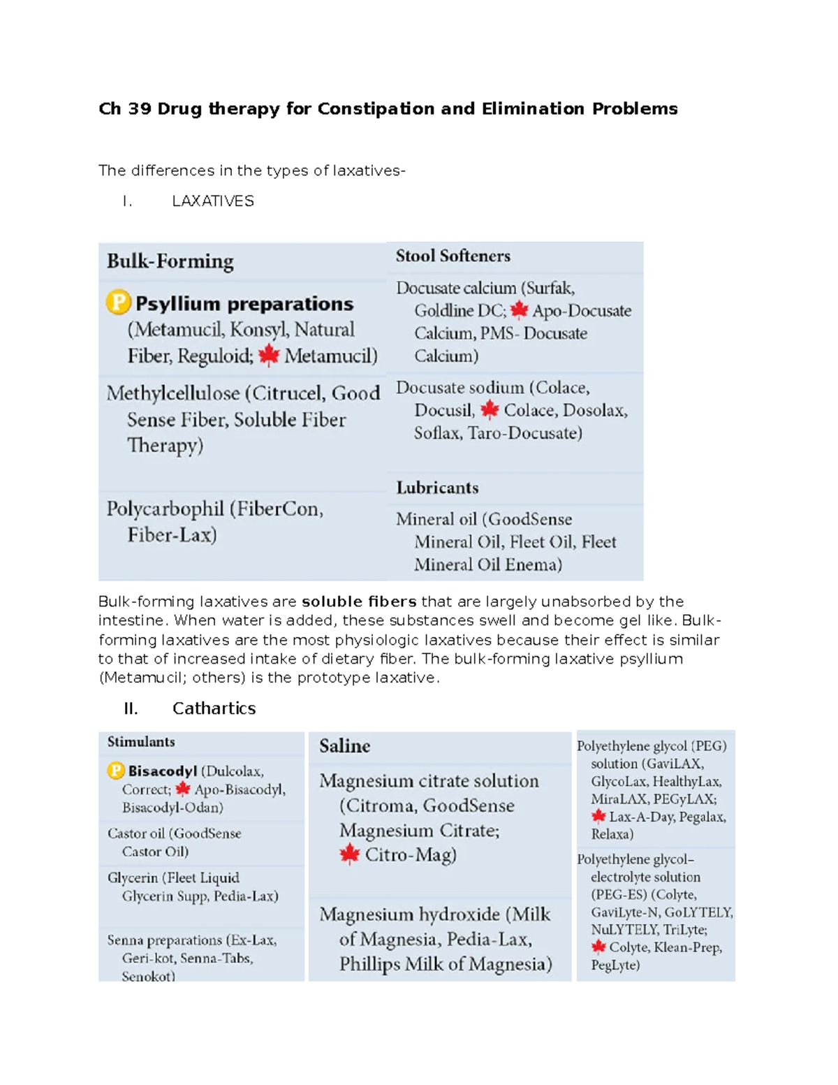 Pharm Exam 3 Ch39 - notes ch39 - Ch 39 Drug therapy for Constipation ...