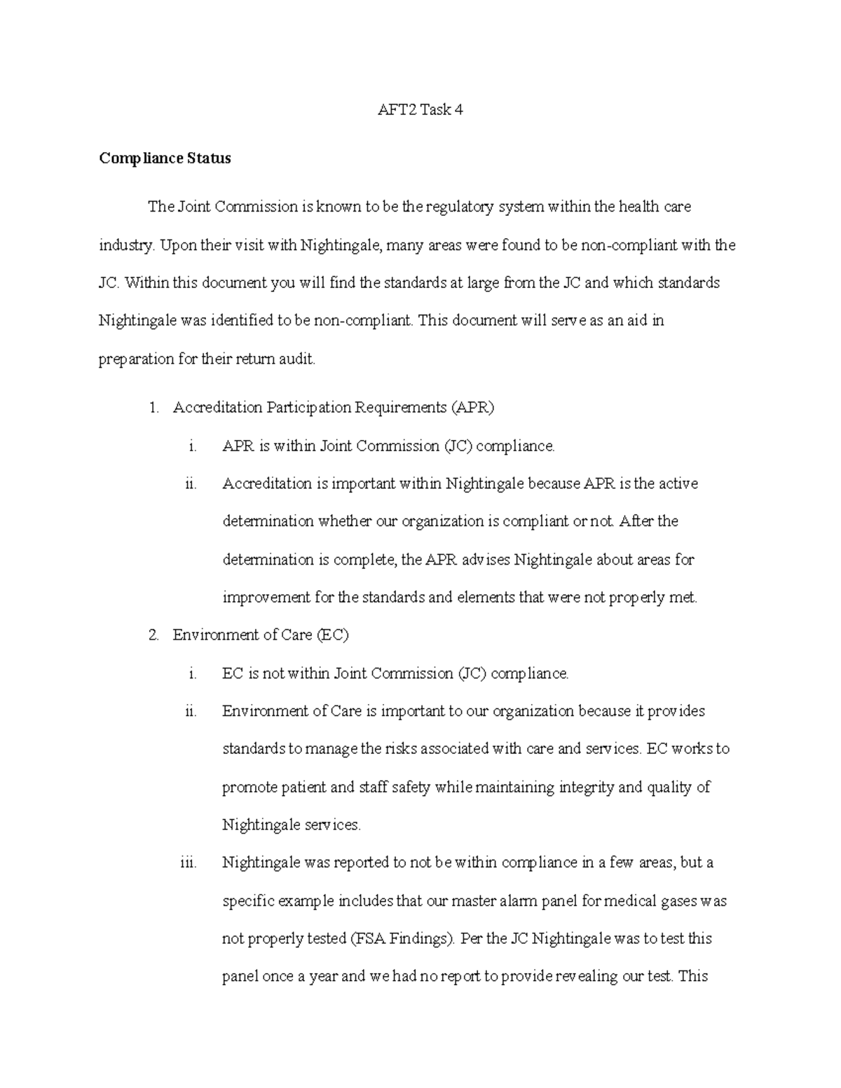 AFT2Task4 - AFT2 Task 4 - AFT2 Task 4 Compliance Status The Joint ...
