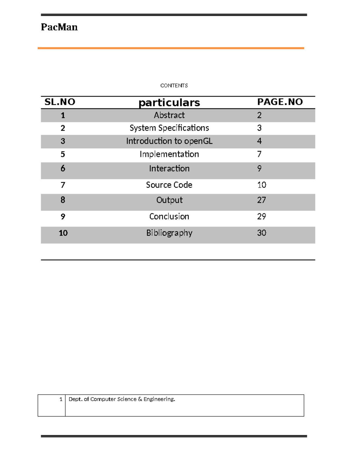 Free Pac Man Computer Graphics Project using Open GL Report - CONTENTS ...