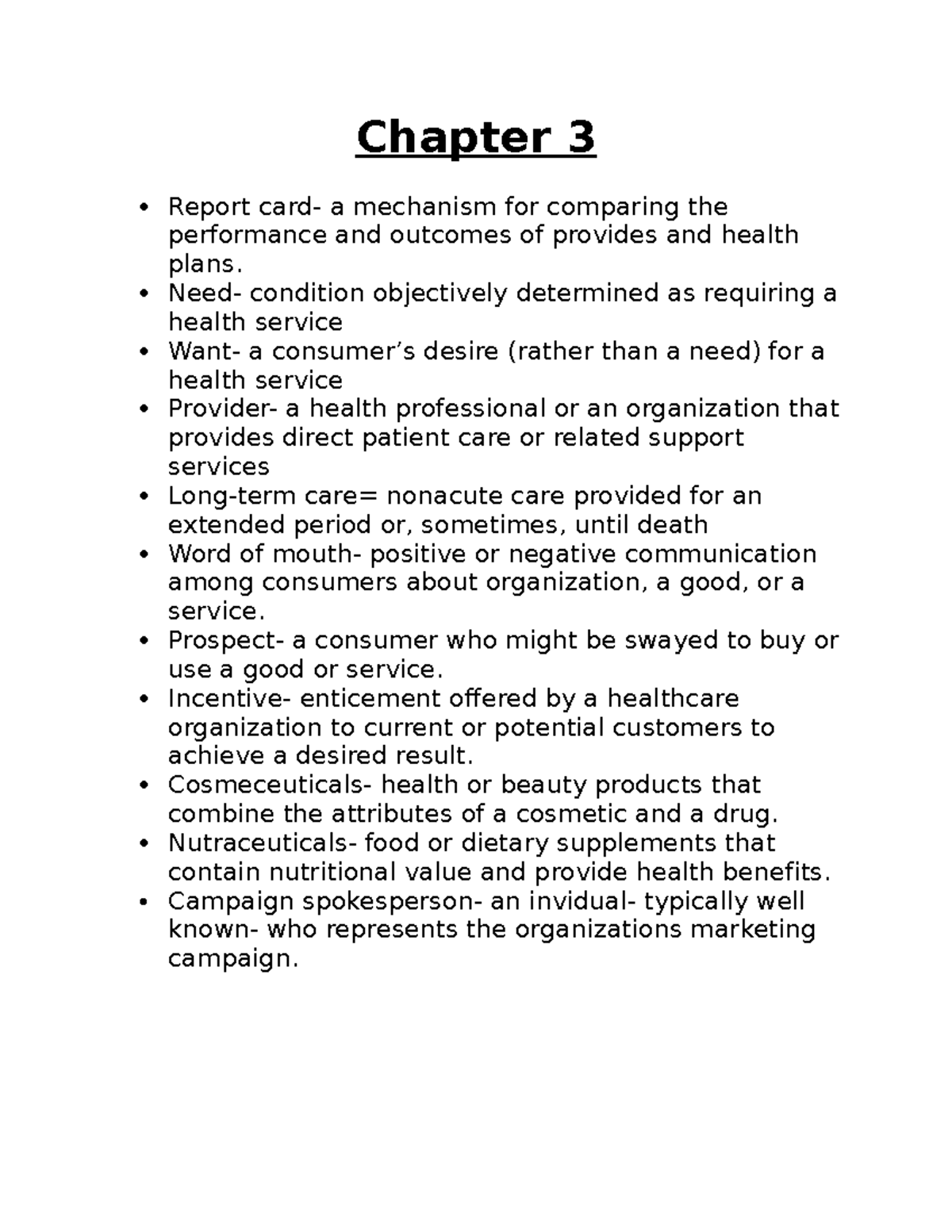 Chapter 3 Definitions - Health Services Marketing - Chapter 3 Report card- a mechanism for - Studocu