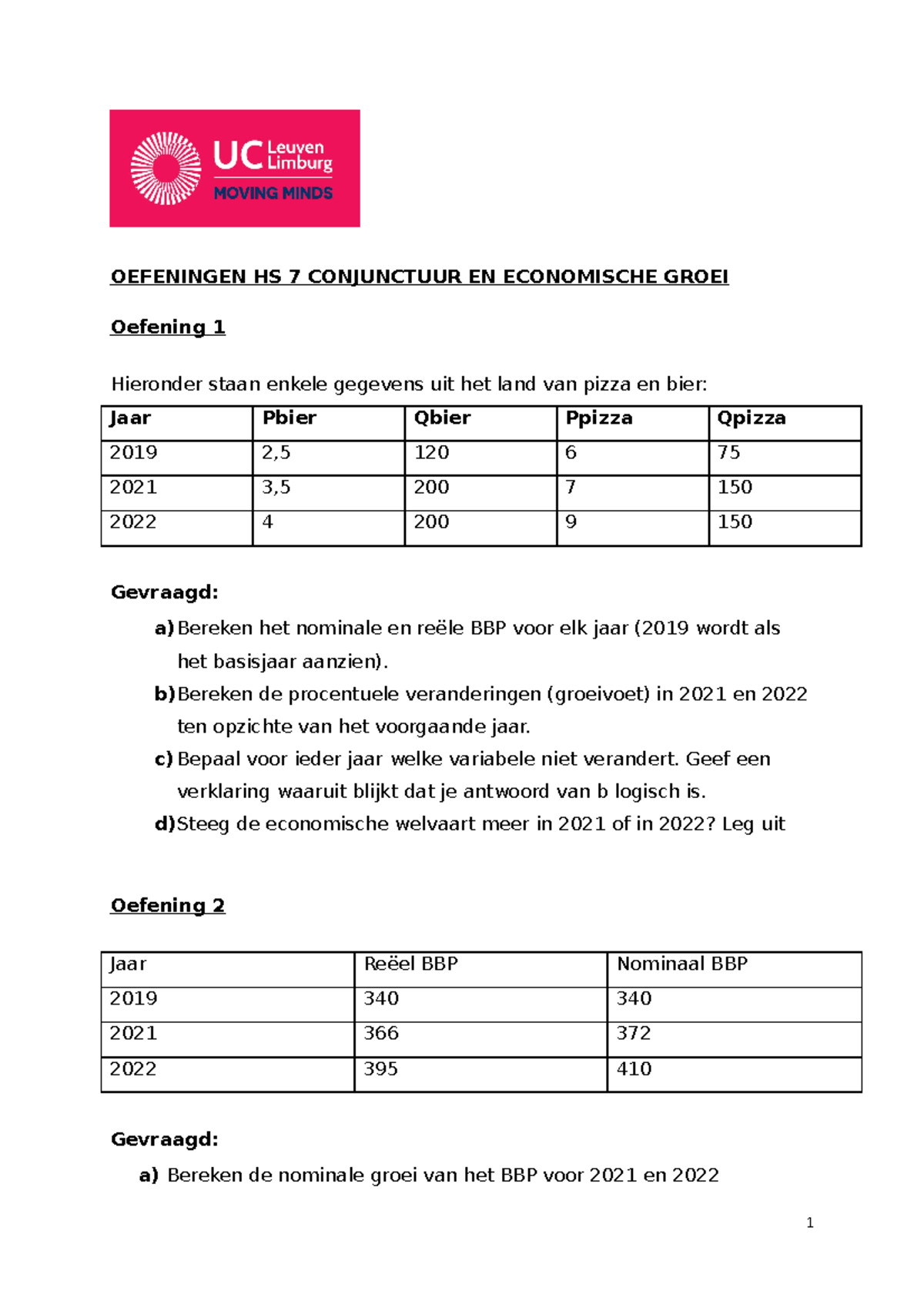 Oefeningen Conjunctuur en economische groei - OEFENINGEN HS 7 ...