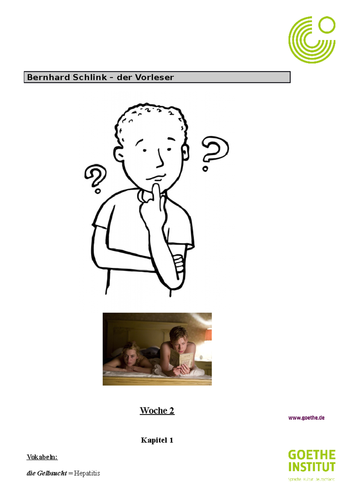 Der Vorleser Fragen -Schlink - Questions - Bernhard Schlink – der ...