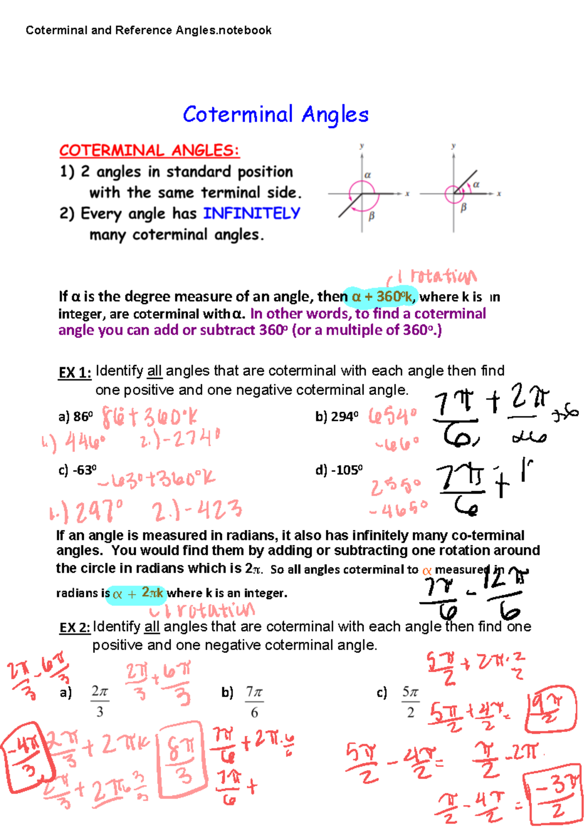 Coterminal and Reference angles - If α is the degree measure of an ...