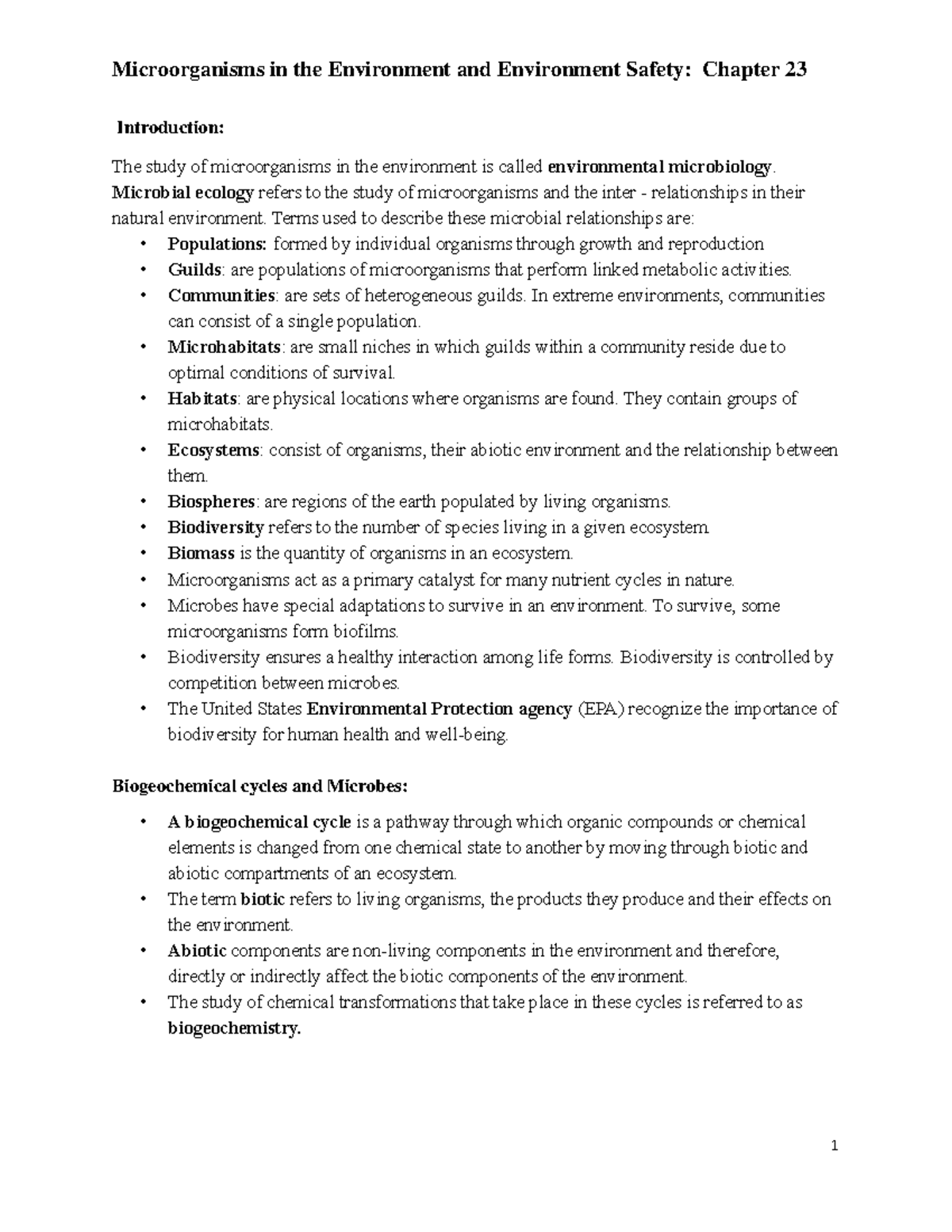 Microorganisms in the environment and environment safety notes ...