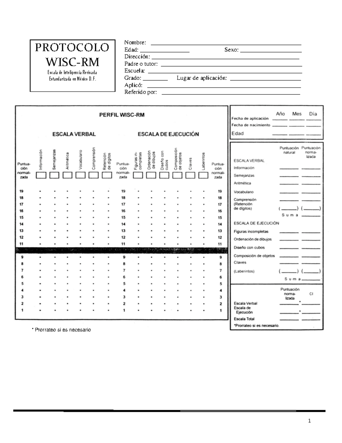 Protocolo-wisc-rm - Respuestas al test Psicologico - Nombre: - Studocu