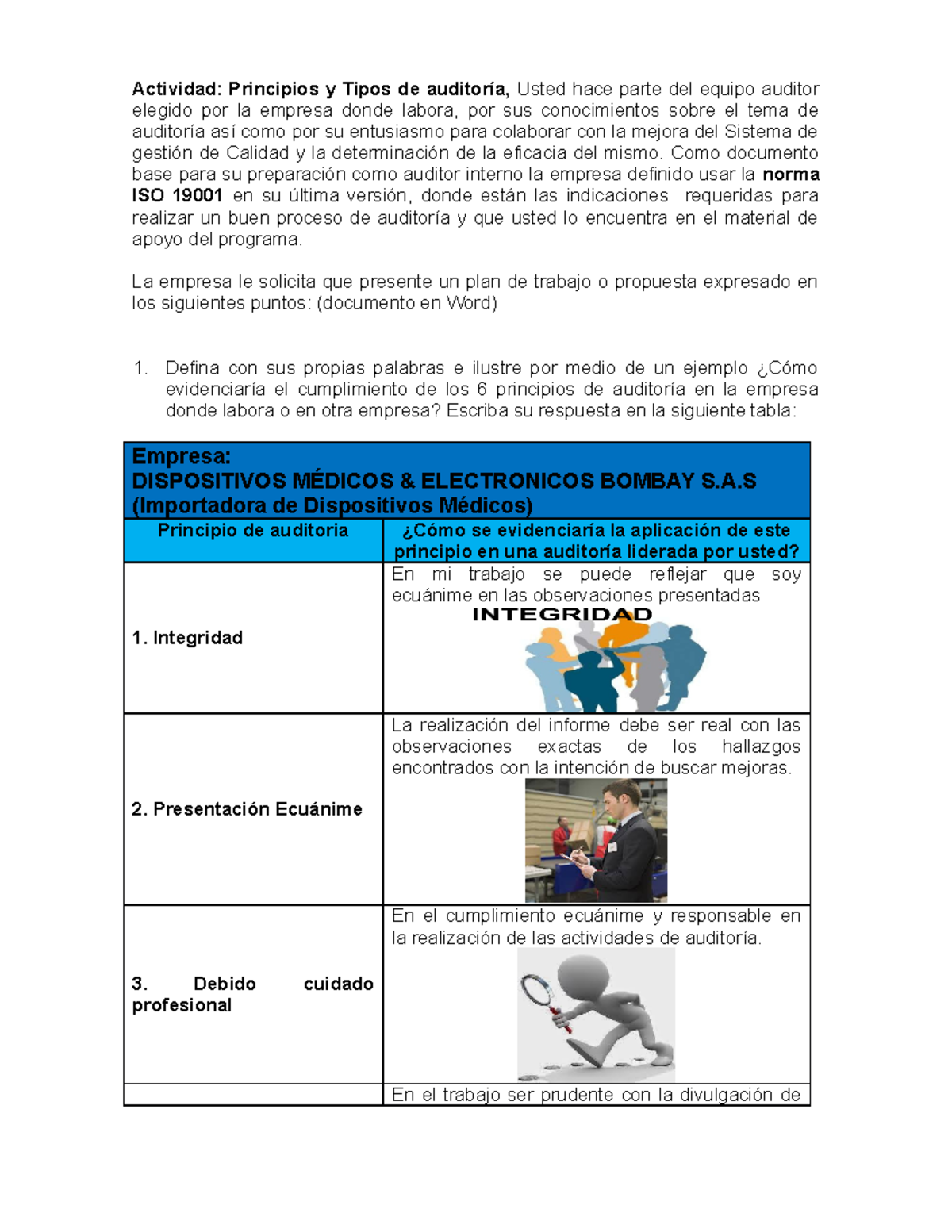 PROCEDIMIENTO INFORME DE CALIDAD para iso 9001 - Actividad: Principios ...