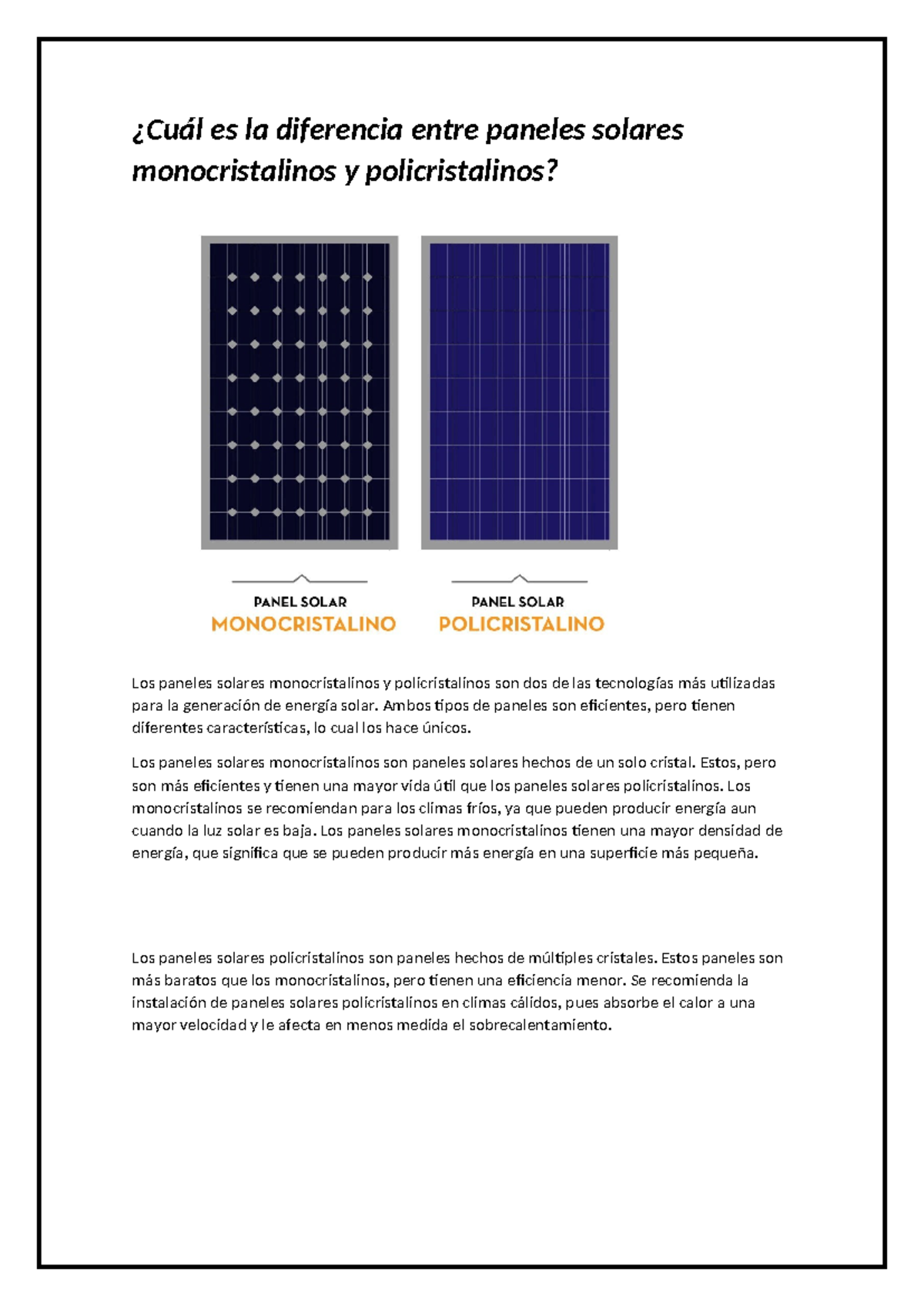 Paneles Solares ING - Gracias - ¿Cuál es la diferencia entre paneles ...