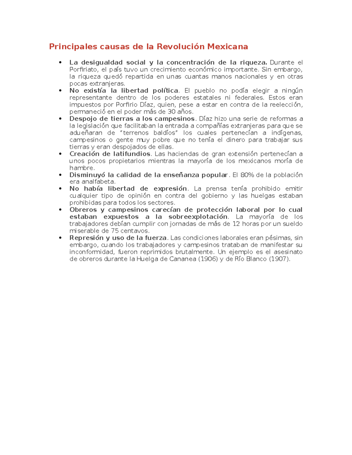 Principales causas de la Revolución Mexicana - Durante el Porfiriato, el país tuvo un ...