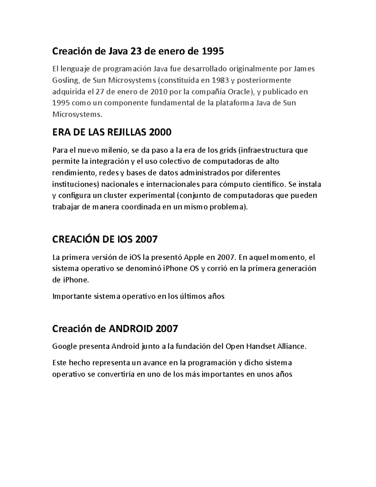 Linea del tiempo aportaciondes despues del 2000 - Creación de Java 23 ...