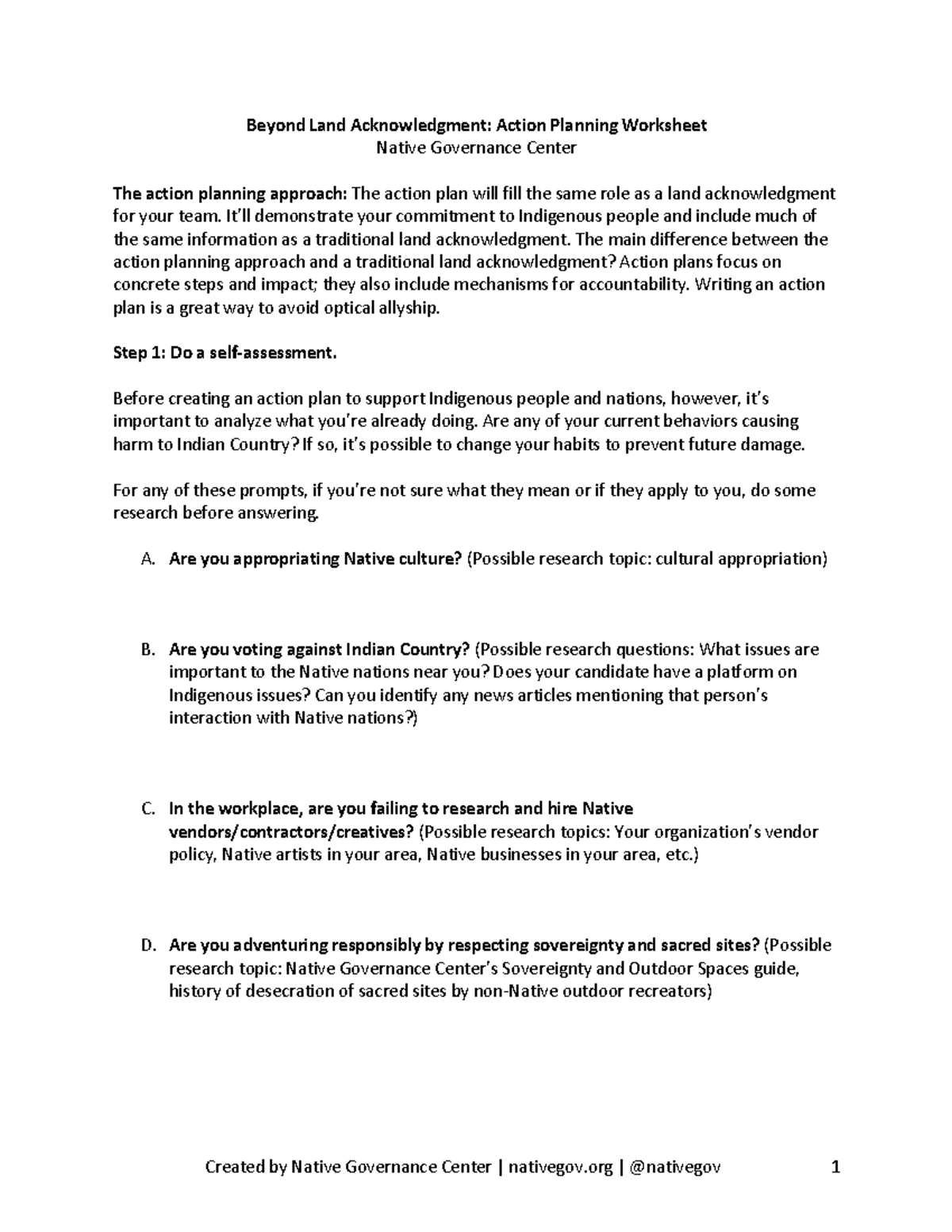 Beyond Land Acknowledgment Worksheet - Beyond Land Acknowledgment ...
