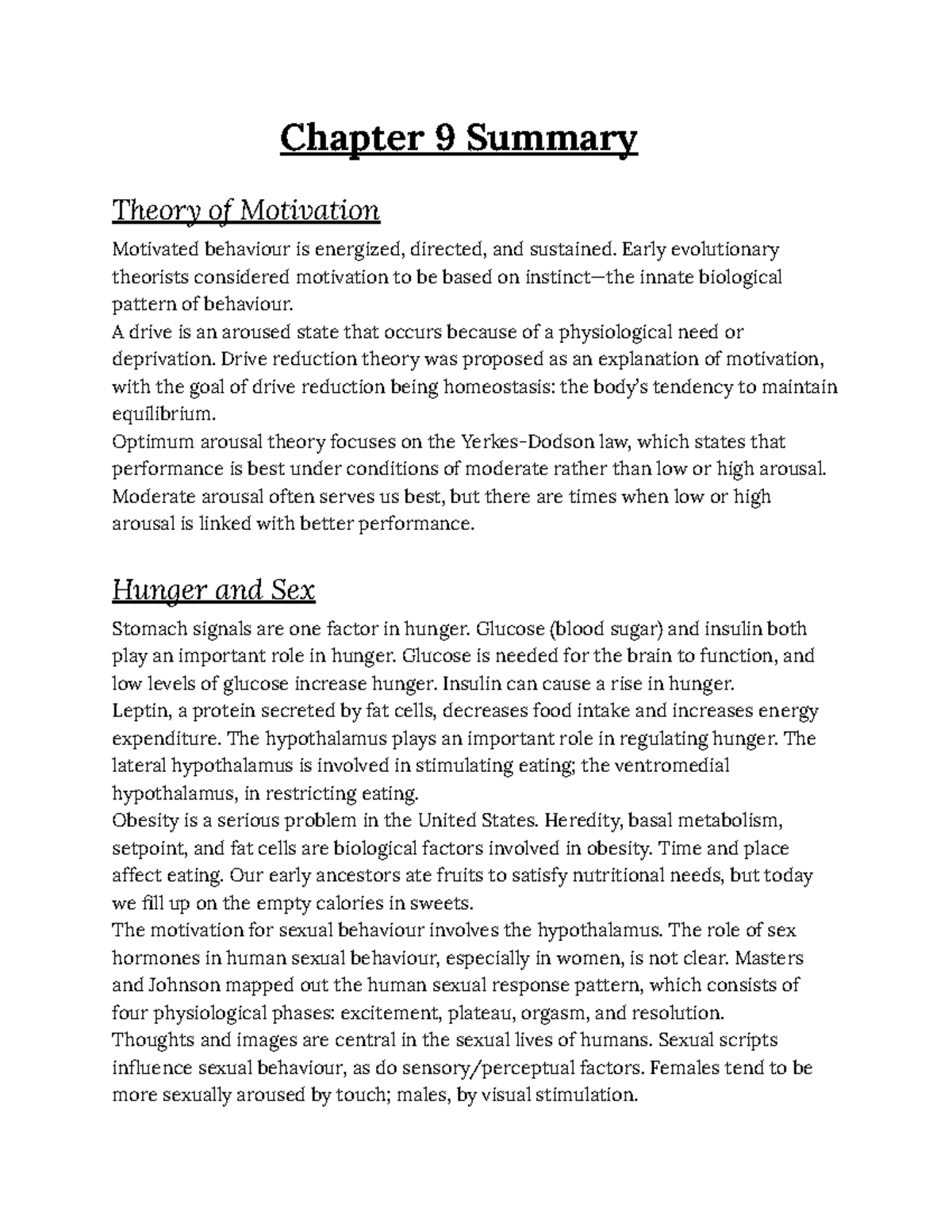 Chapter 9 Summary - Experience Psychology - Chapter 9 Summary Theory of ...